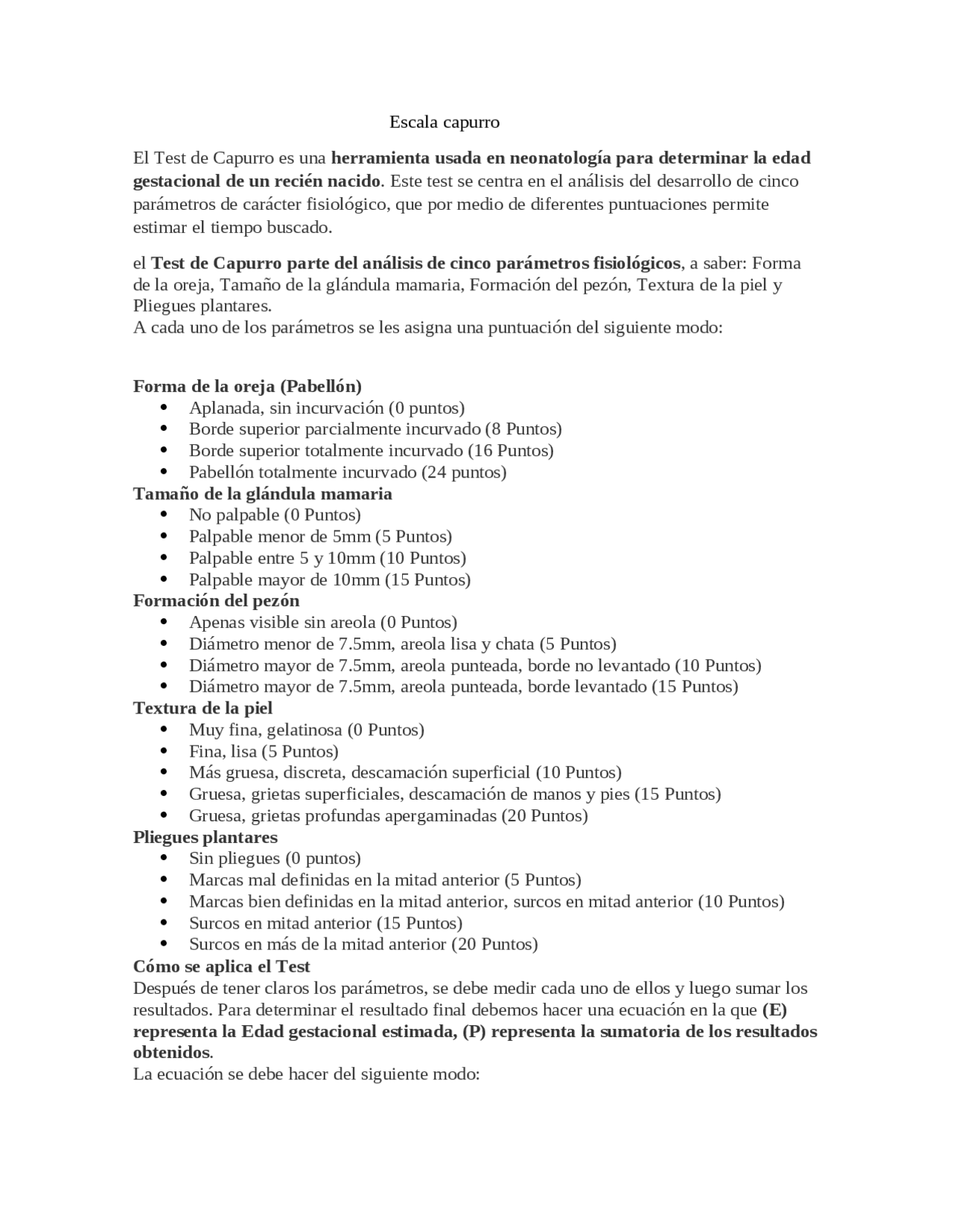 ESCALA DE CAPURRO Y TRANSTORNOS DE ANSIEDAD - Docsity