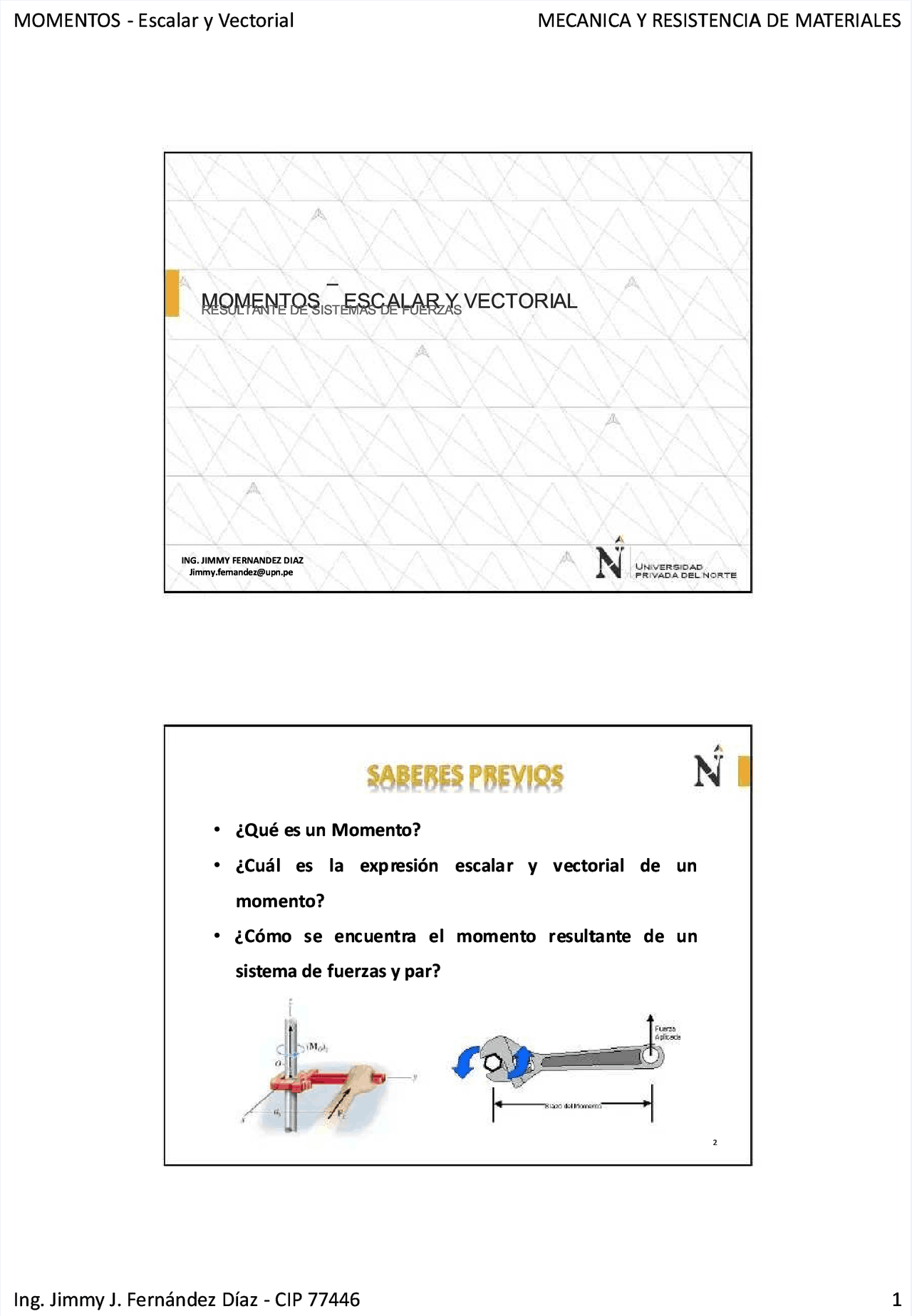 Momento vectorial y escalar - Docsity