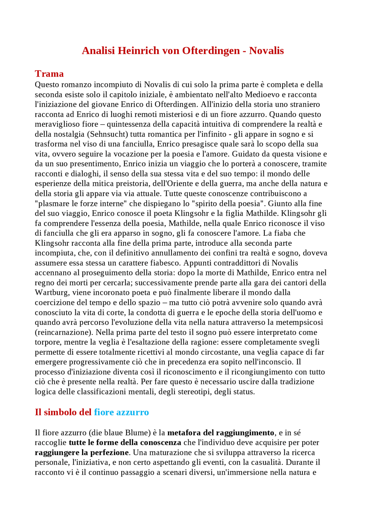 Analisi Heinrich Von Ofterdingen Di Novalis Appunti Di Letteratura