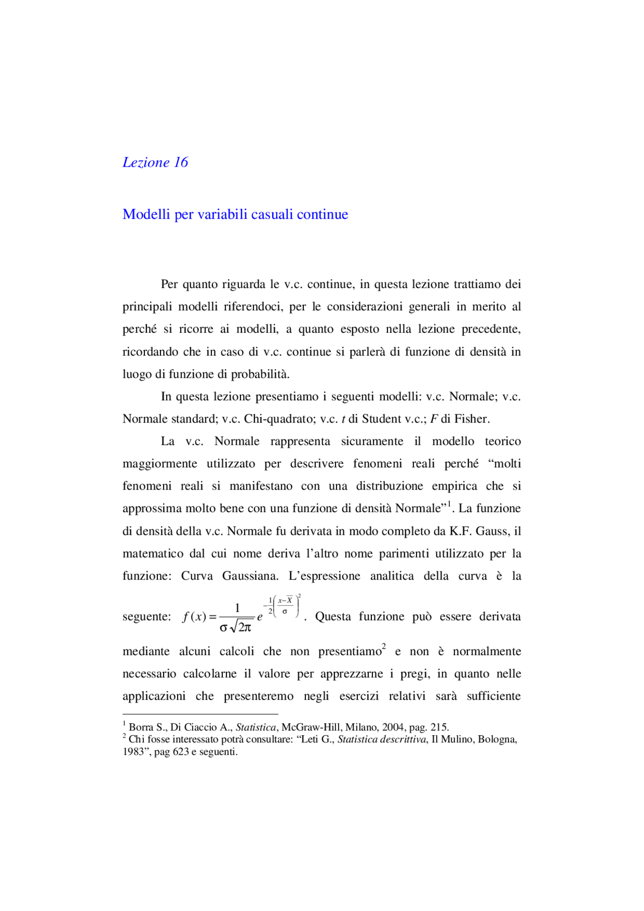 Modelli Per Variabili Casuali Continue Dispense Di Statistica Docsity
