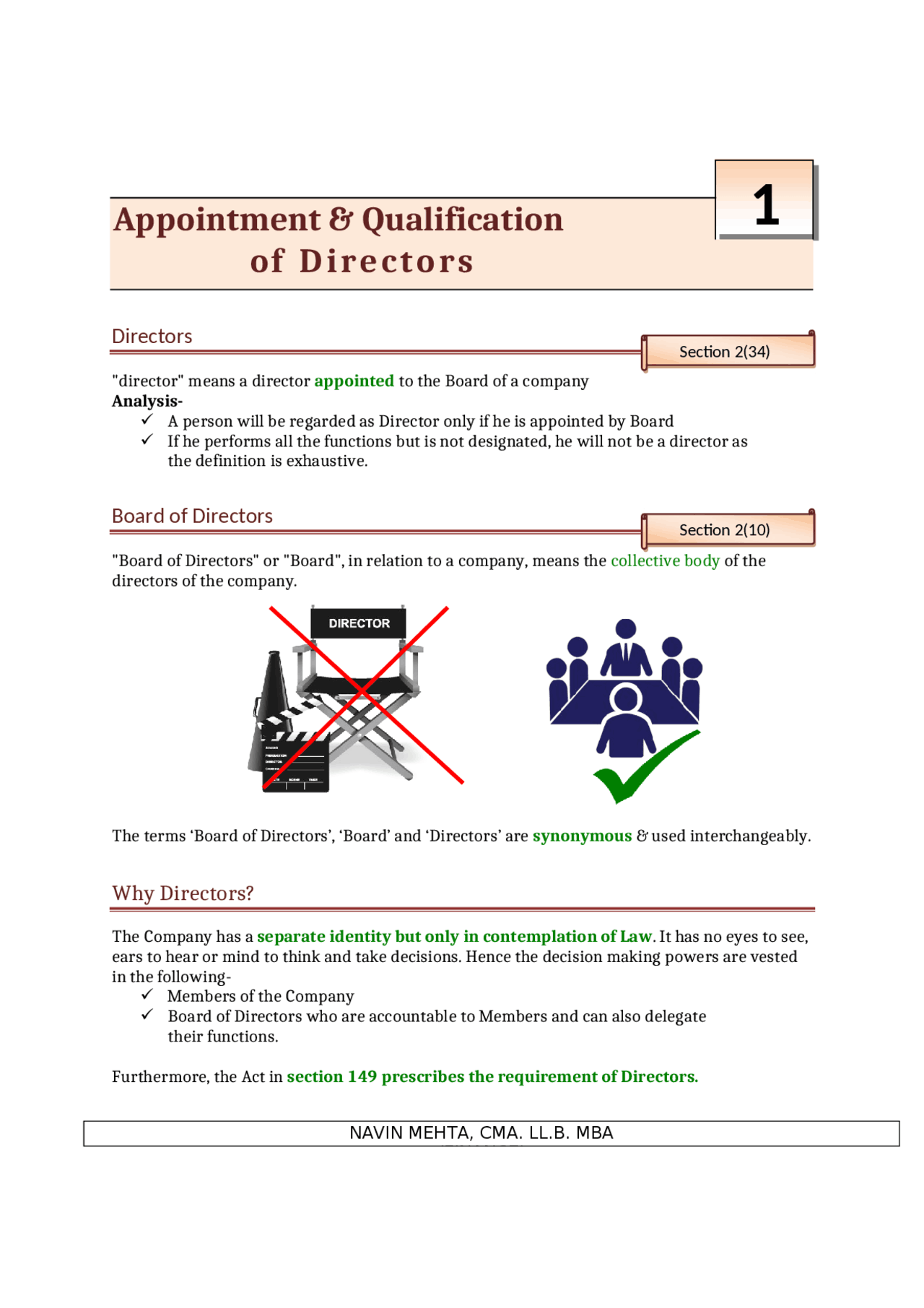 APPOINTMENT & QUALIFICATION OF DIRECTORS - Docsity