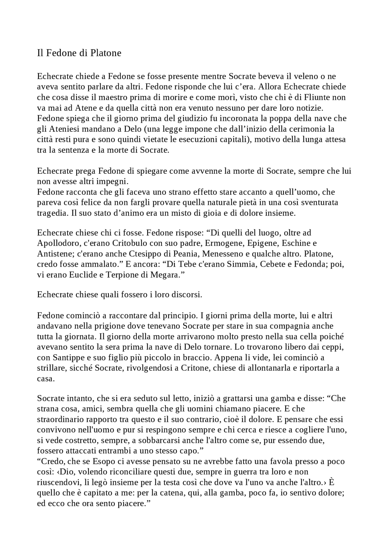 Il Fedone di Platone - Docsity