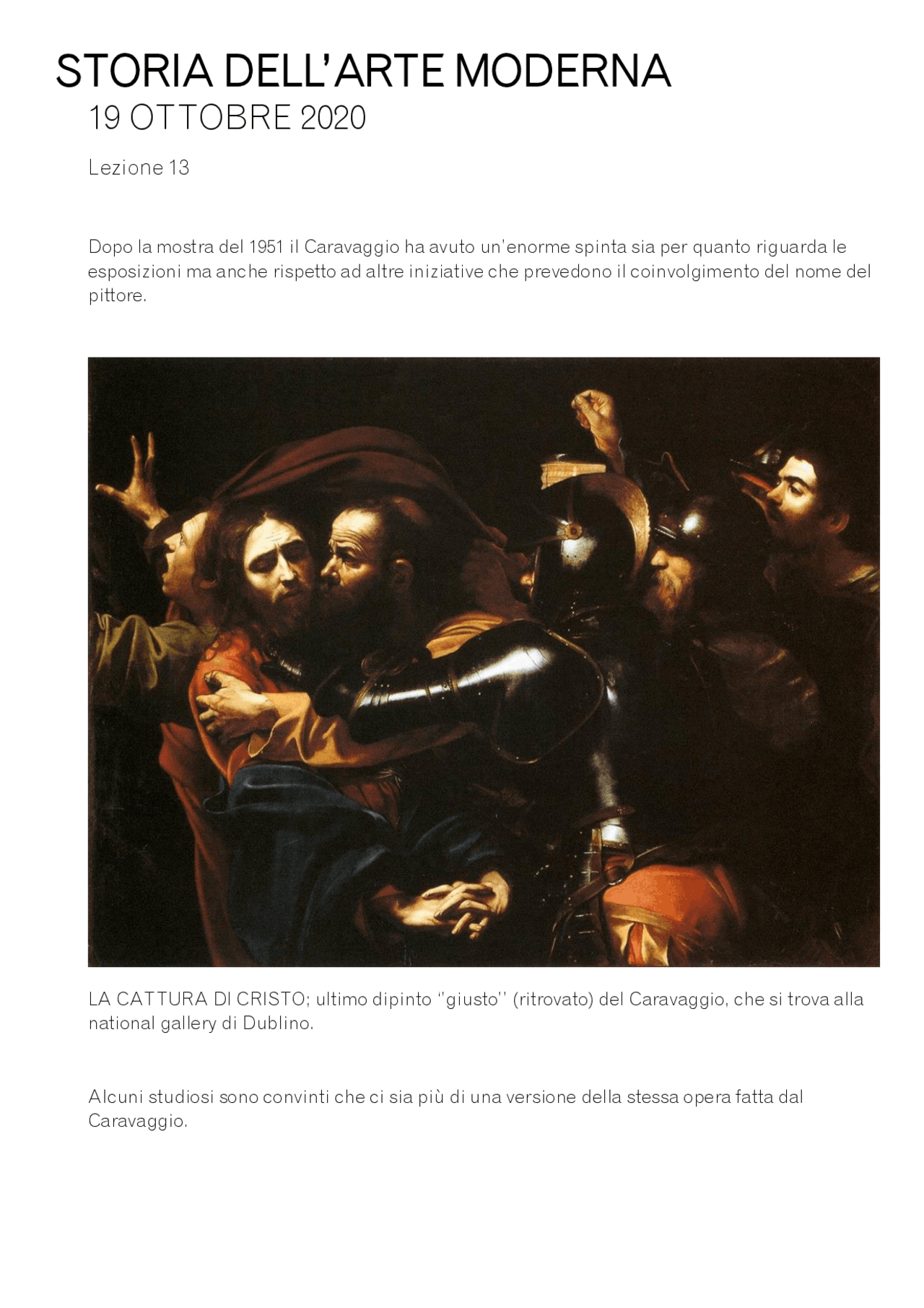 Corso monografico su Caravaggio - Docsity