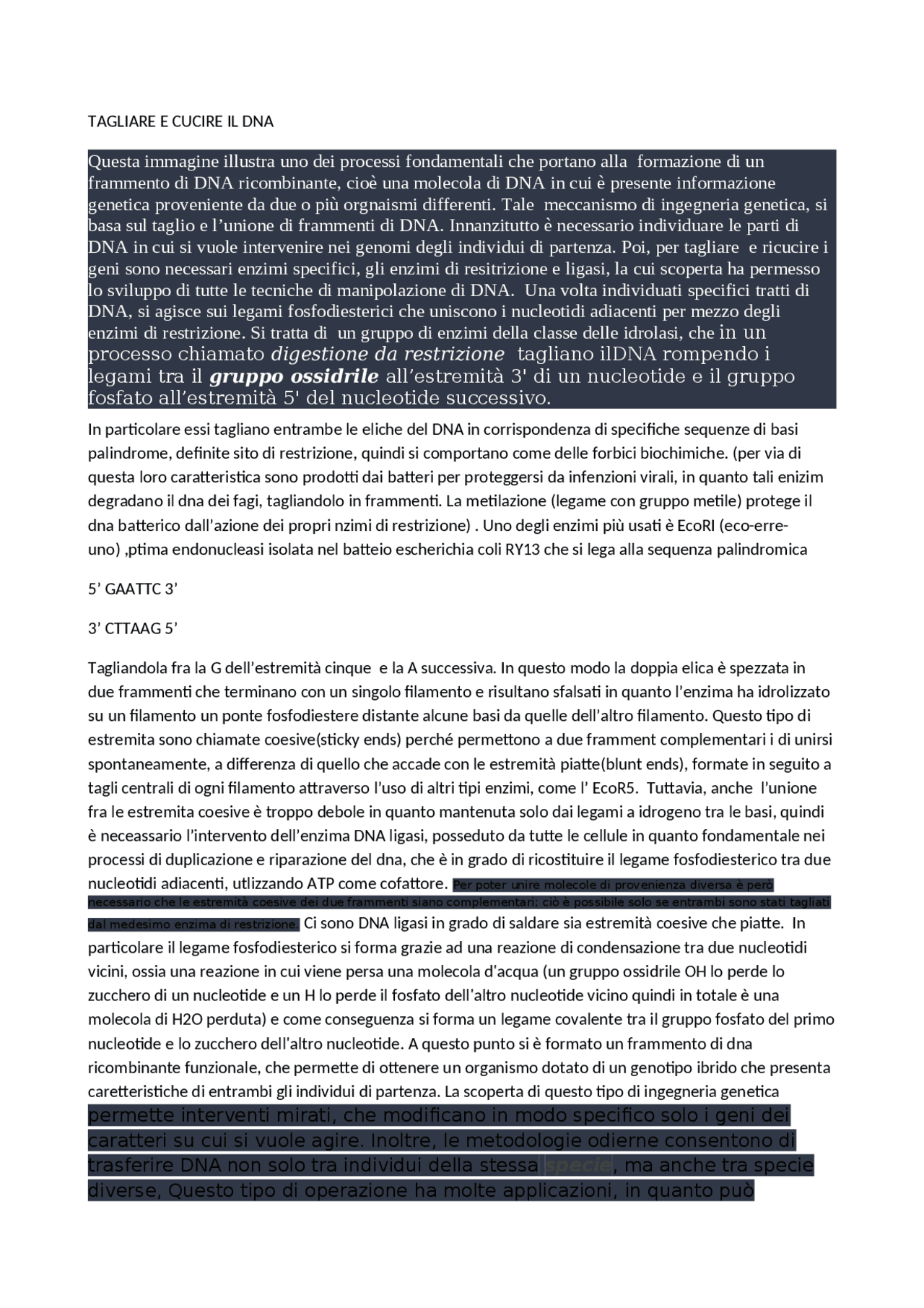 Enzimi Di Restrizione Docsity