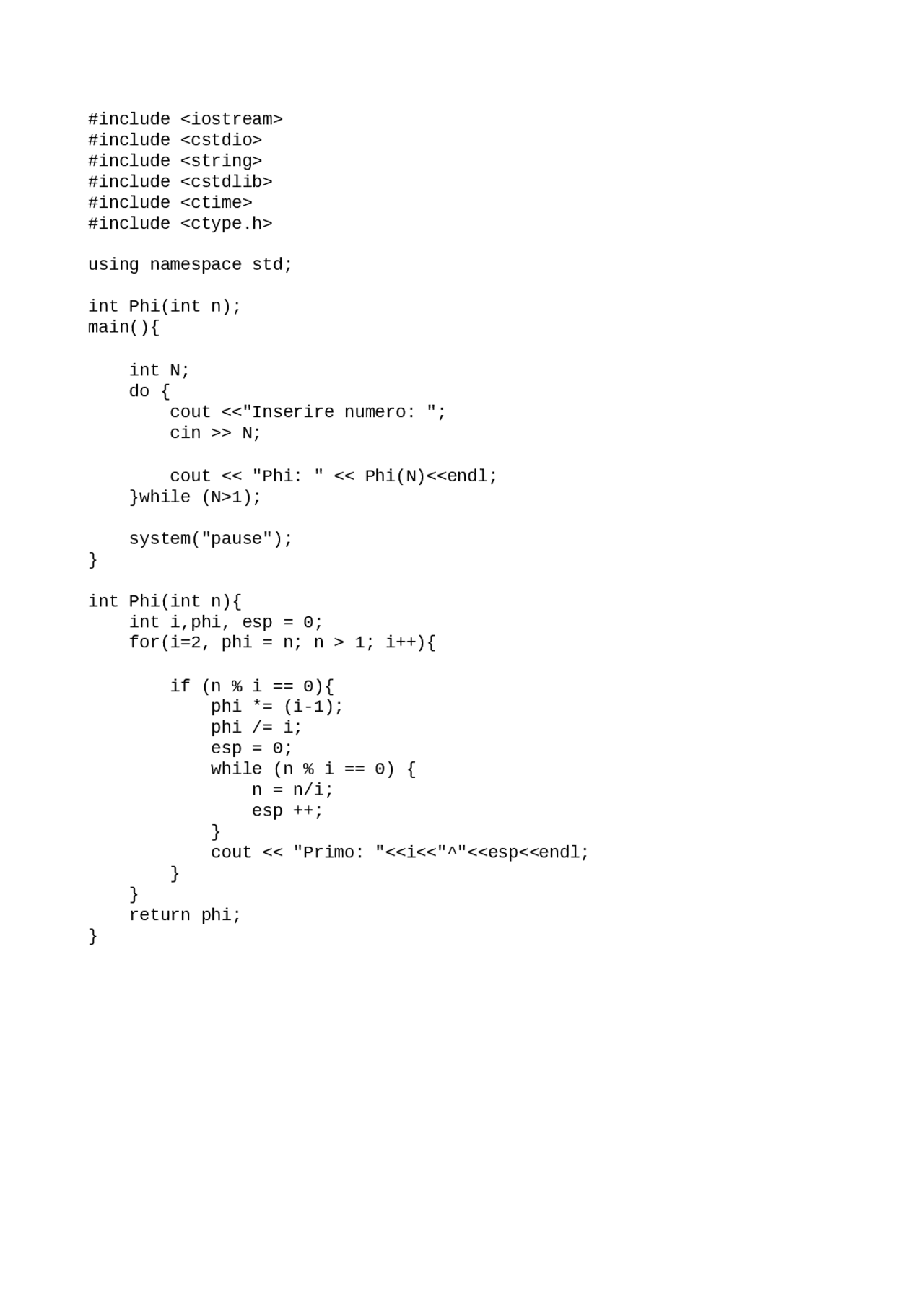 Calcolo PHI di Eulero - Docsity