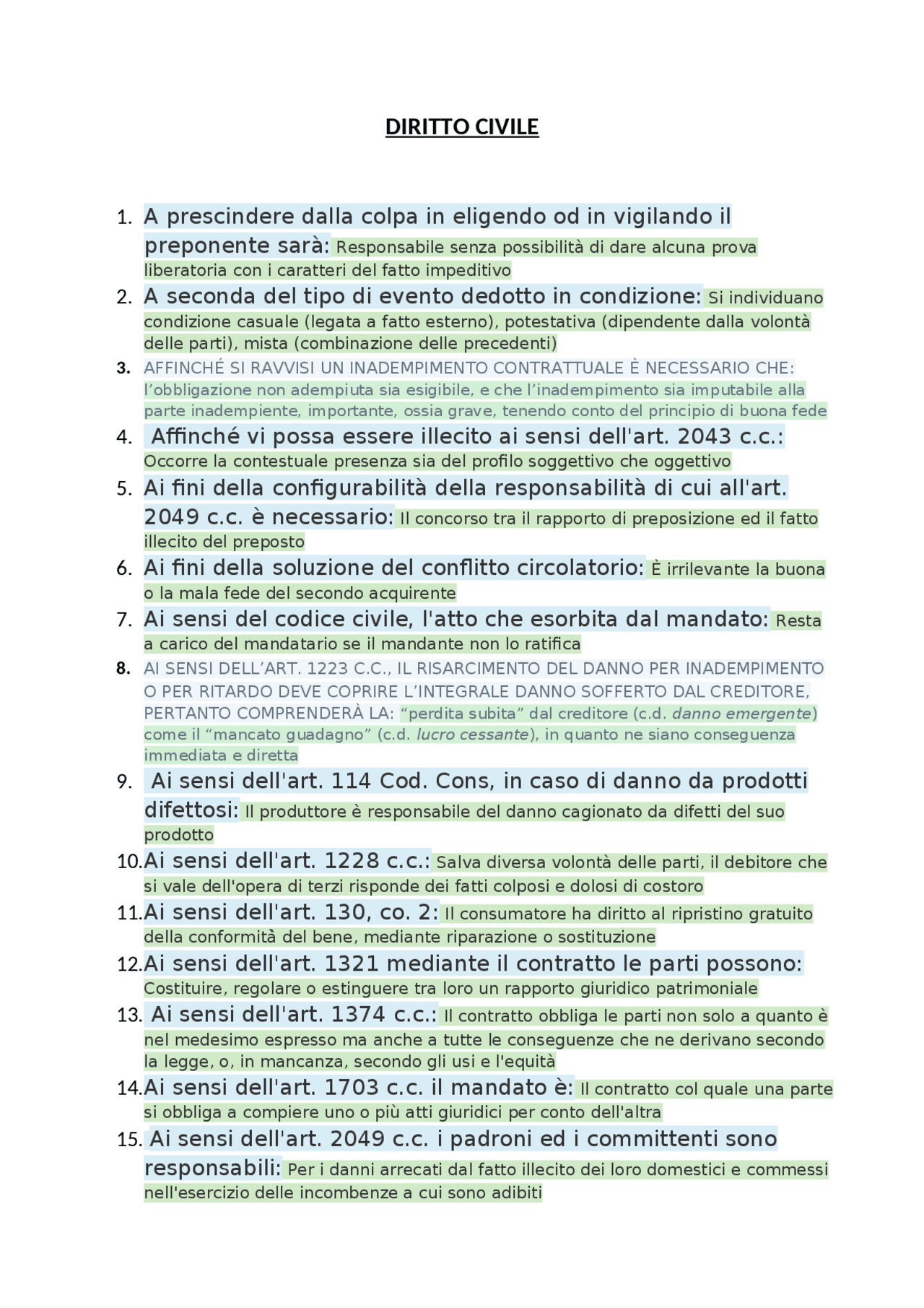 Test Di Diritto Civile Con Risposte Unipegaso Docsity