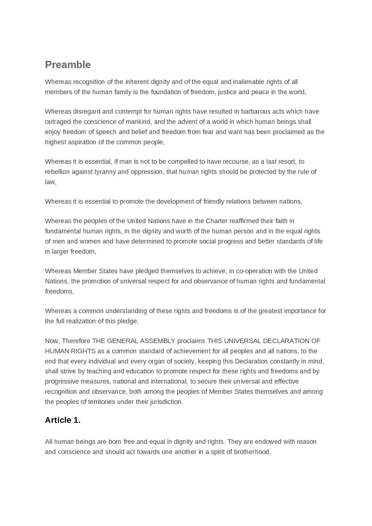 UDHR preamble Universal declaration of human rights and 30 articles ...