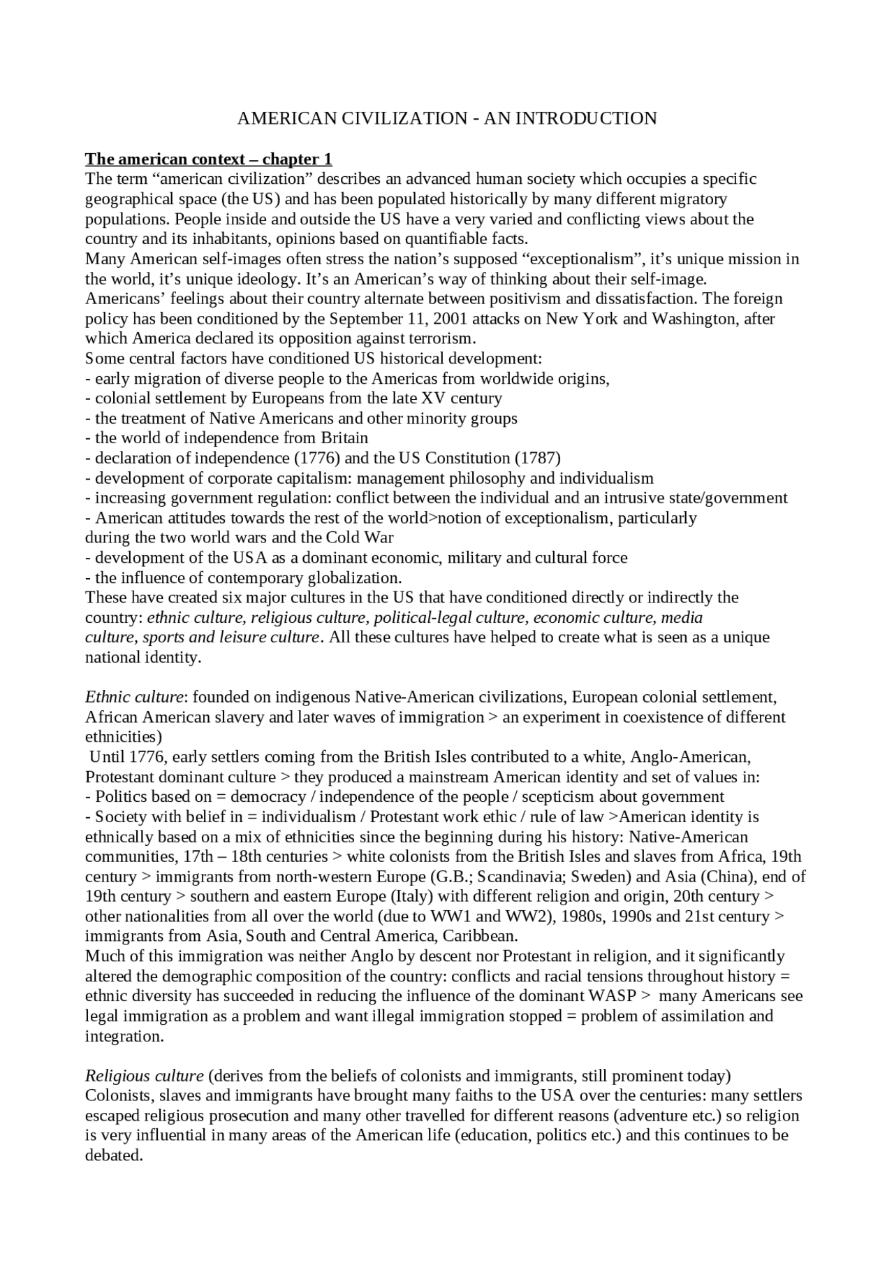 American Civilization An Introduction Docsity