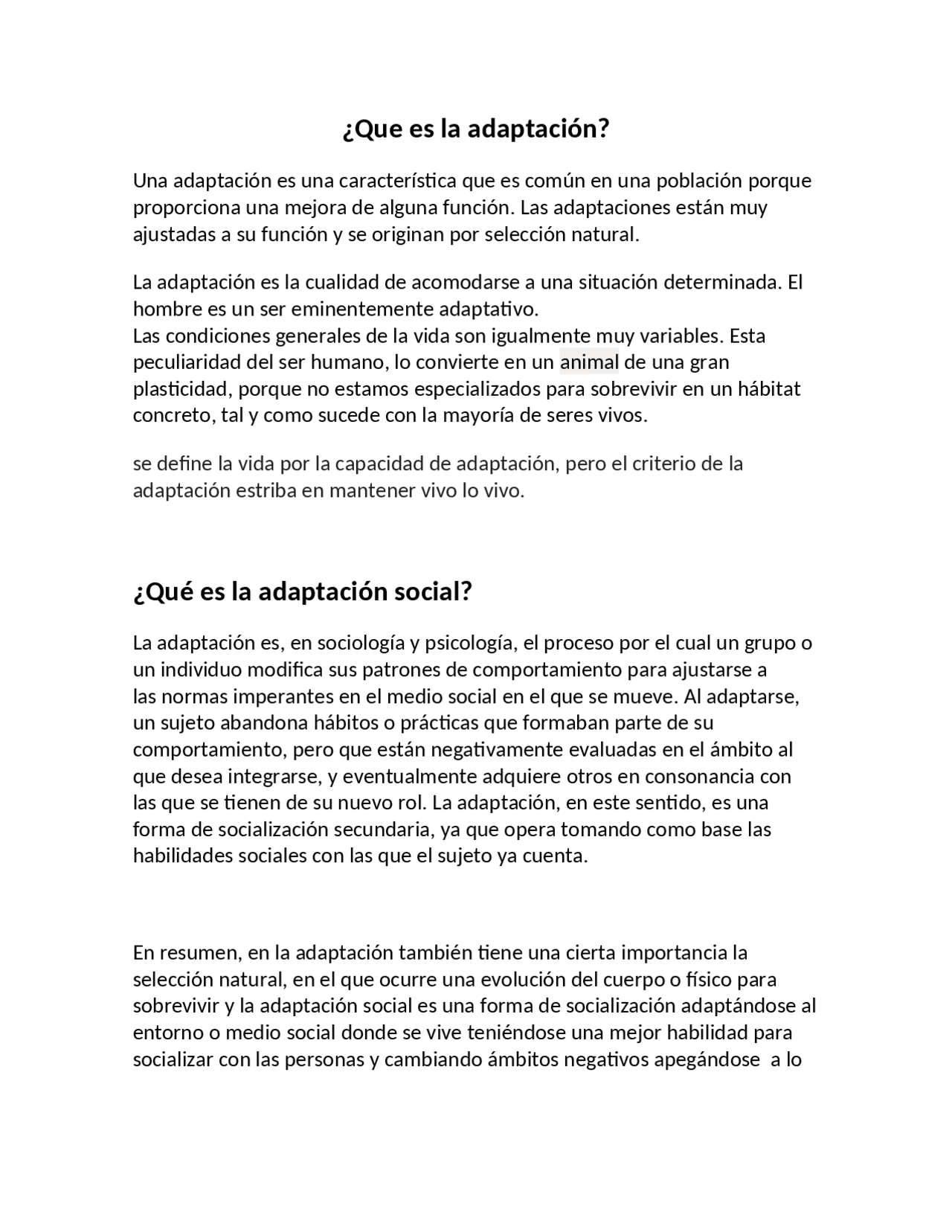 Adaptación y Adaptación social | Resúmenes de Desarrollo Humano - Docsity
