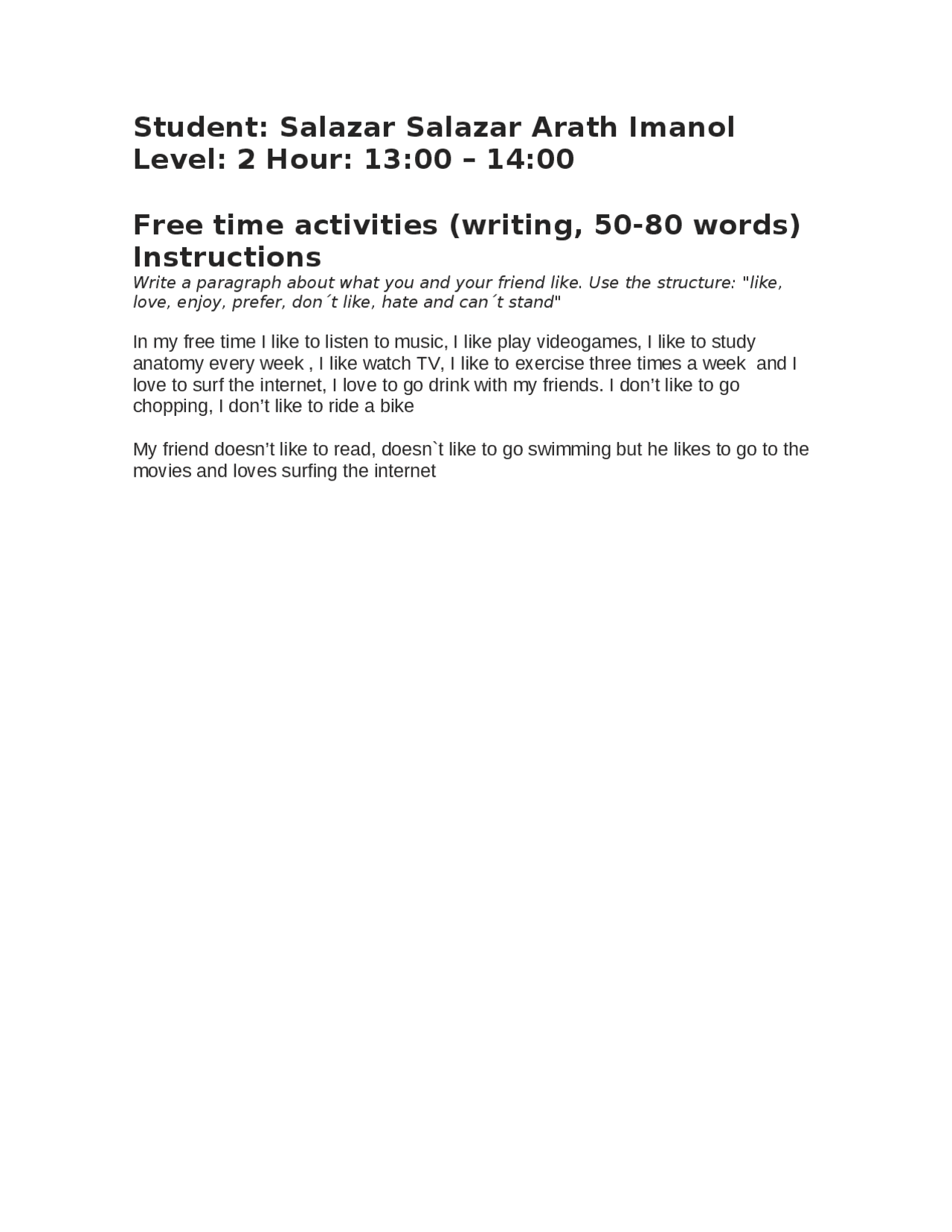 Free time activities - Docsity