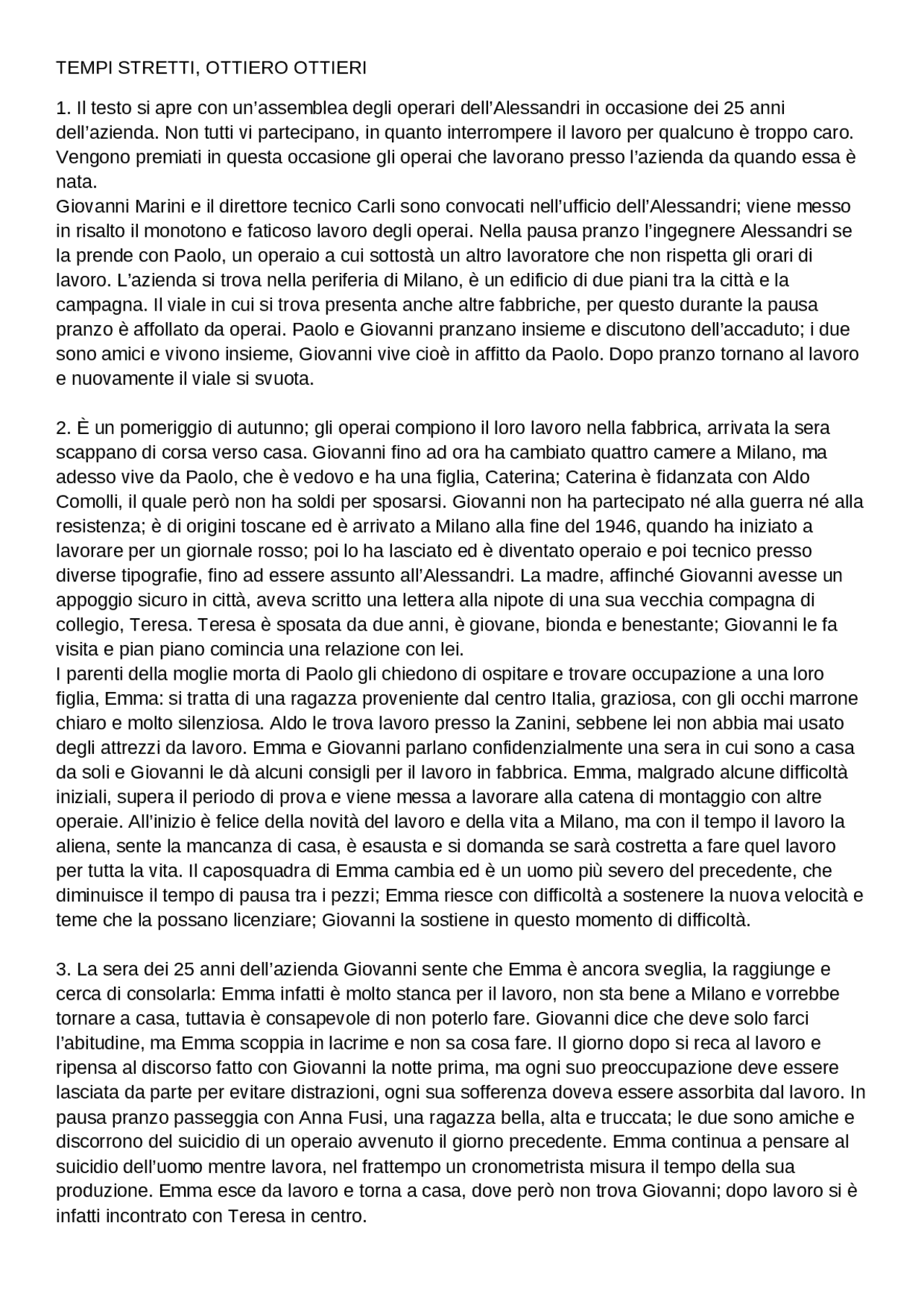Tempi Stretti Riassunto Docsity