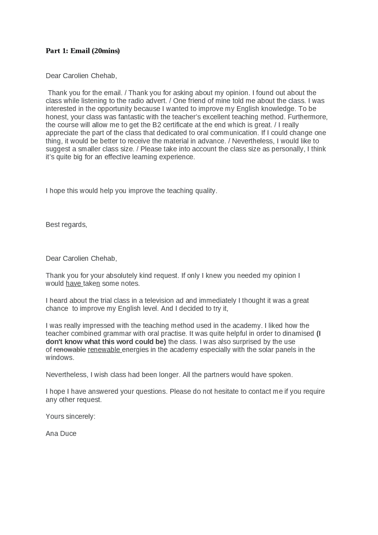 B2 Writting format examples - Docsity