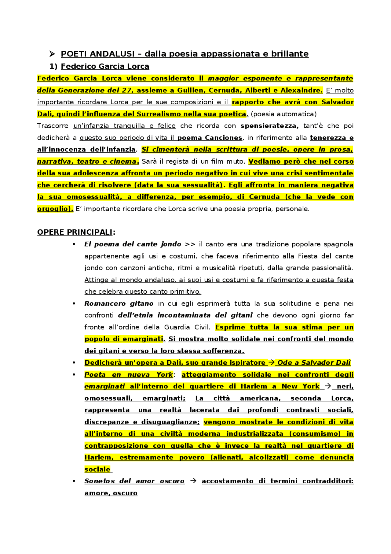 Riassunto Poeti Andalusi In Letteratura Spagnola I Docsity