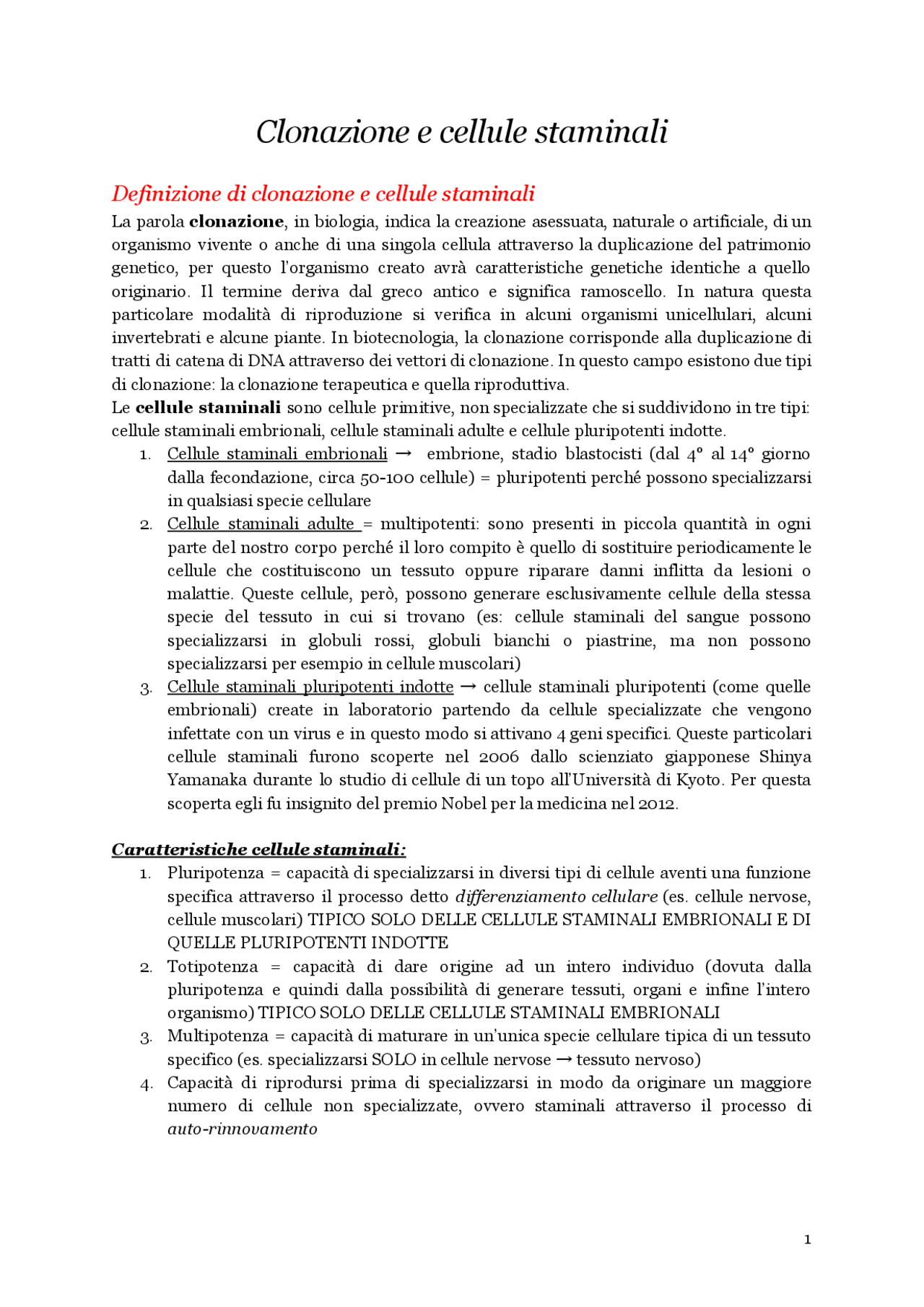 Clonazione E Cellule Staminali Docsity