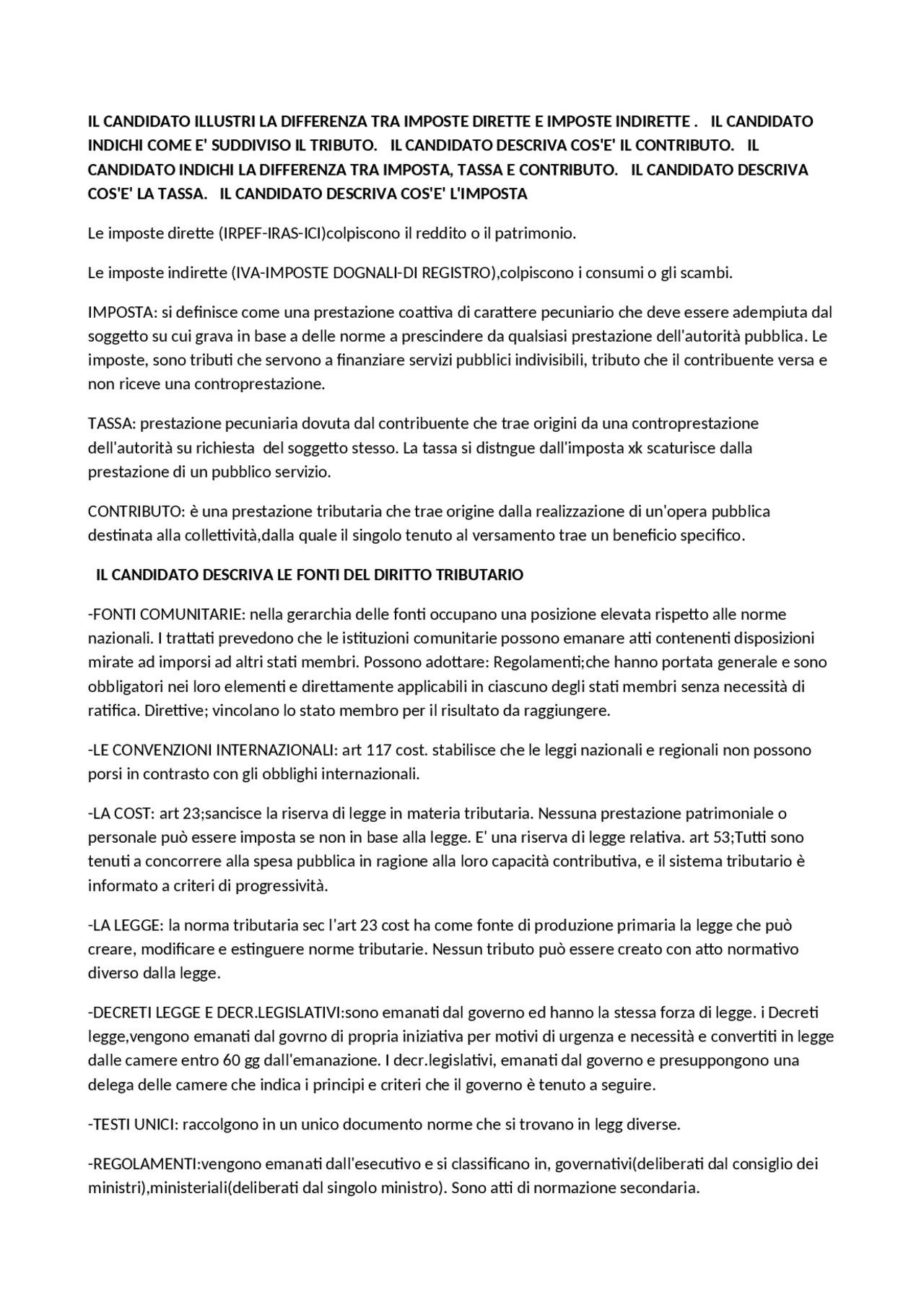 Diritto tributario aperte | Prove d'esame di Diritto Tributario | Docsity