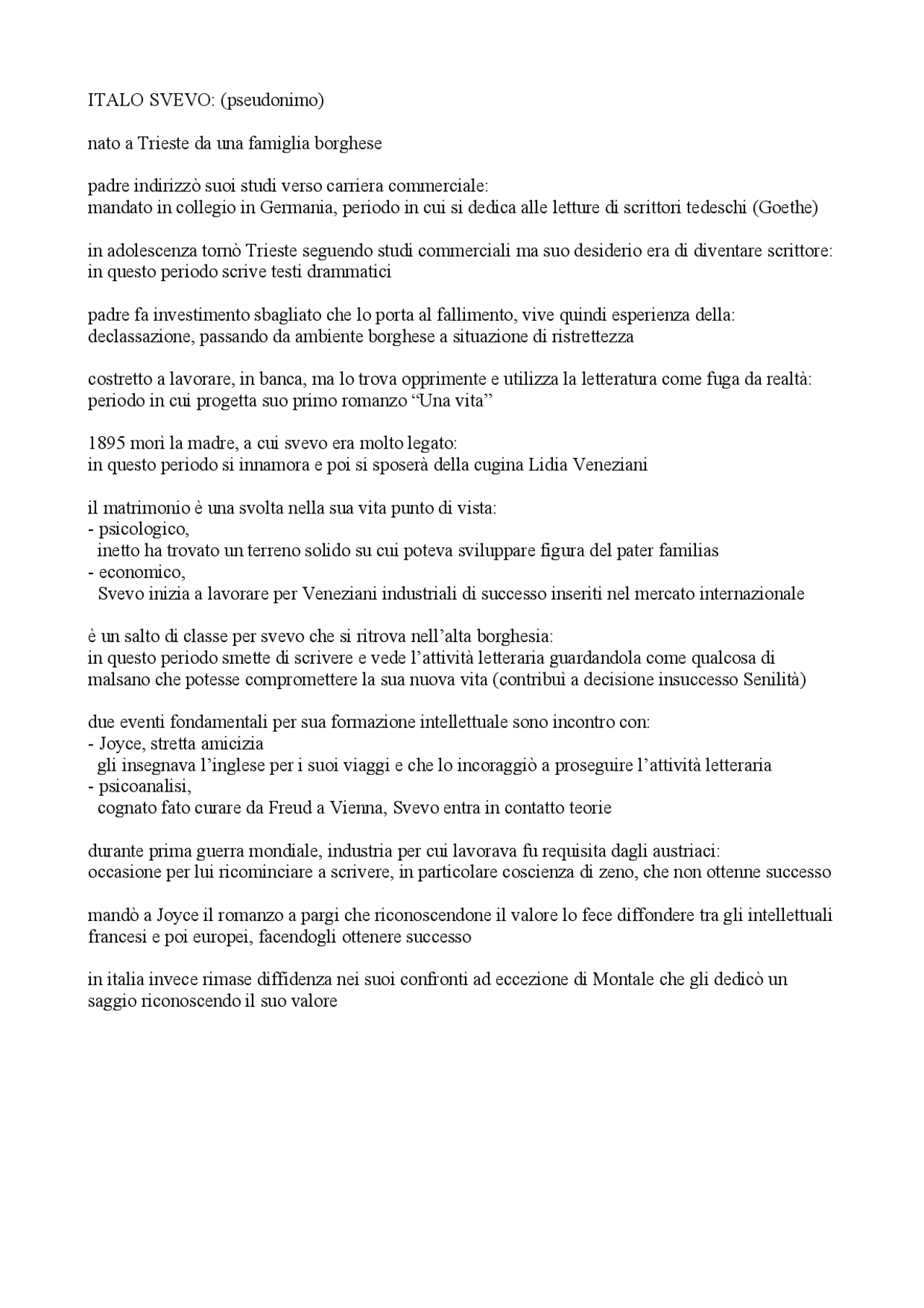 Italo Svevo Testi Riassunto Piacere Dei Testi Vol 5 Docsity