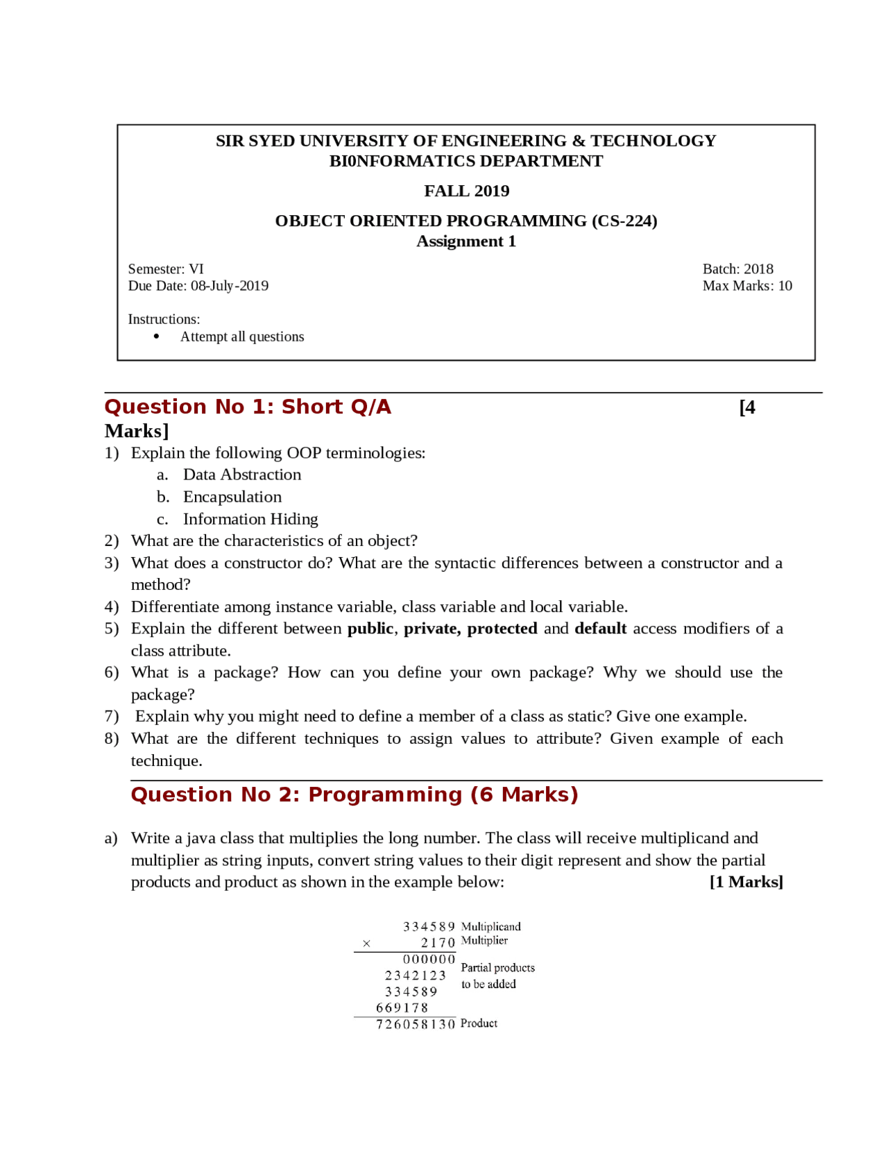 Object Oriented Programming Assignment 1 Assignments Object Oriented 2341
