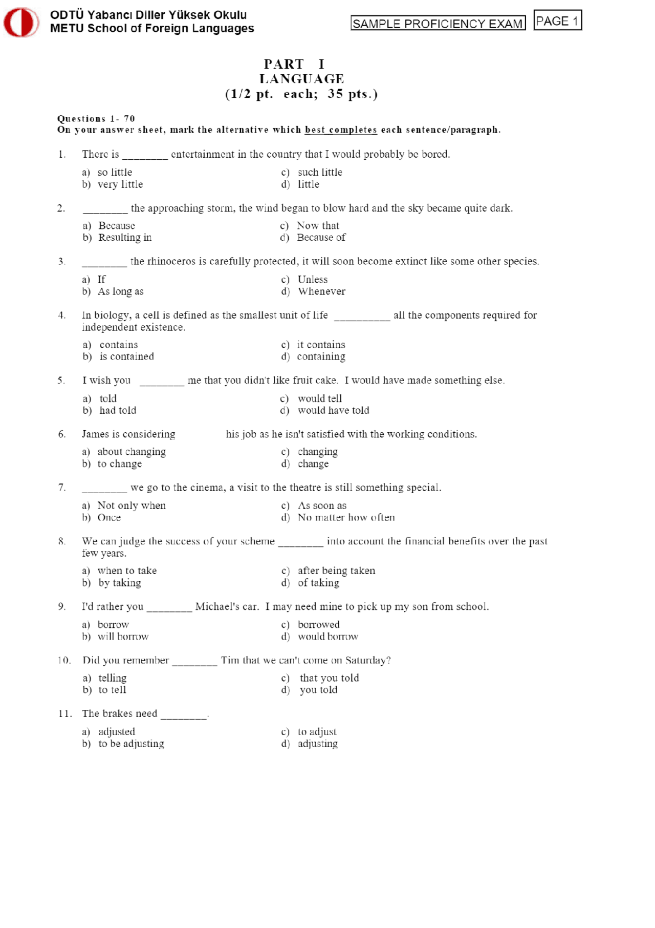 Profiency Test for English AA | Exams English Language | Docsity
