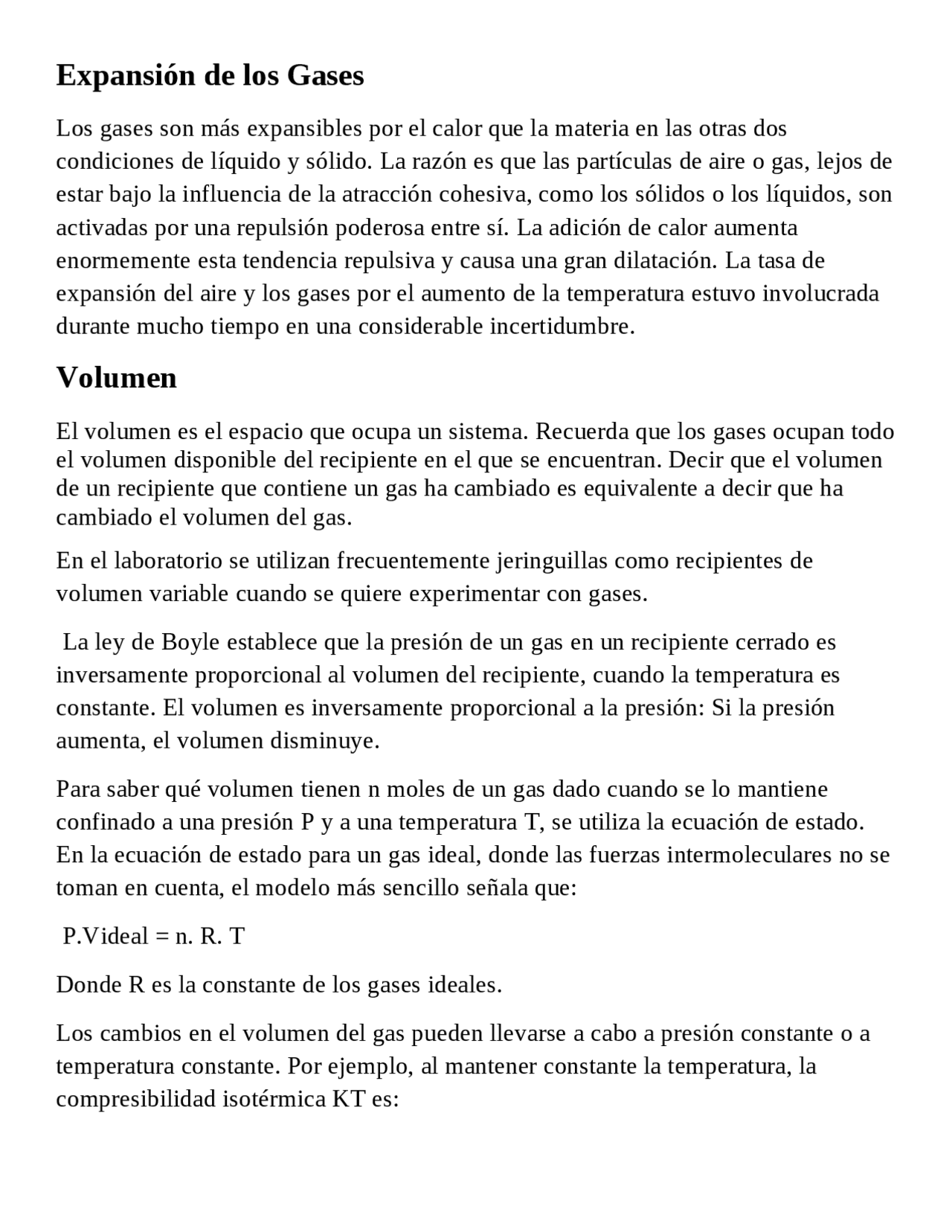Expansión, forma, volumen y compresibilidad de los Gases - Docsity