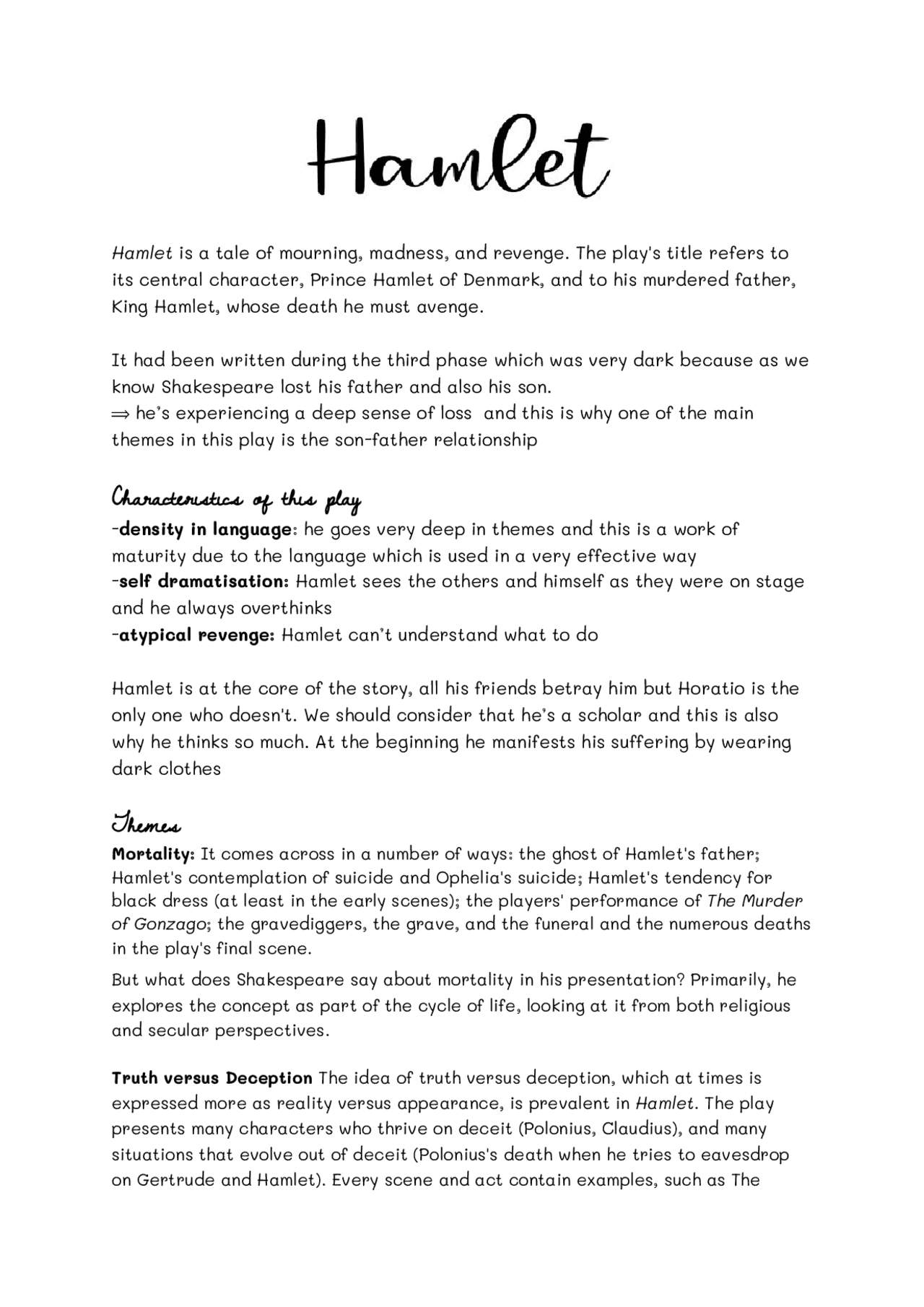 Hamlet, notes in English - Docsity