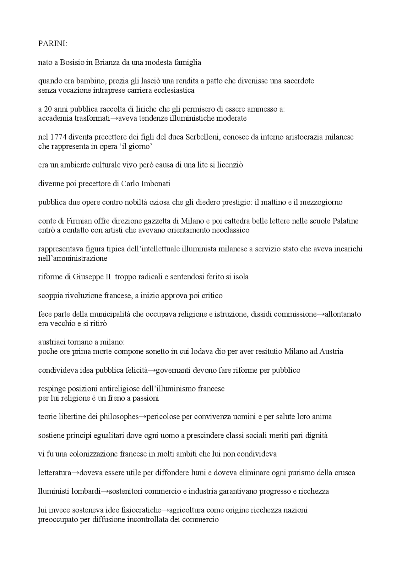 Parini Riassunto Piacere Dei Testi Docsity