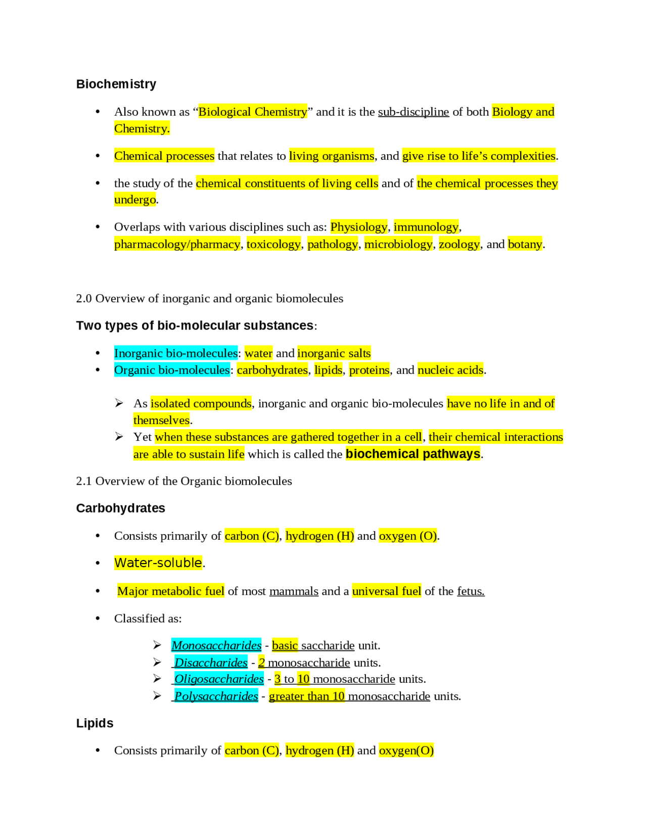 Intro to Biochemistry | Study notes Biochemistry | Docsity