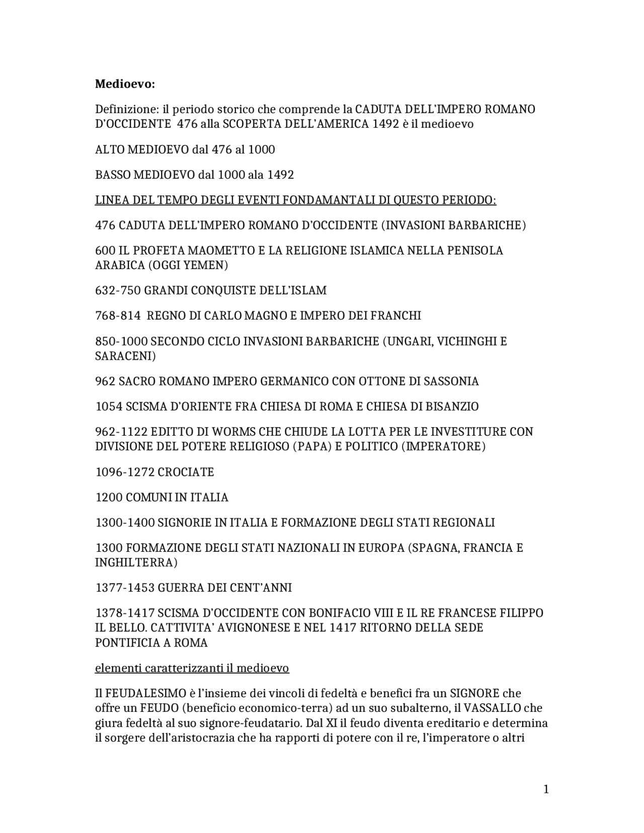 Appunti Sul Medioevo Docsity