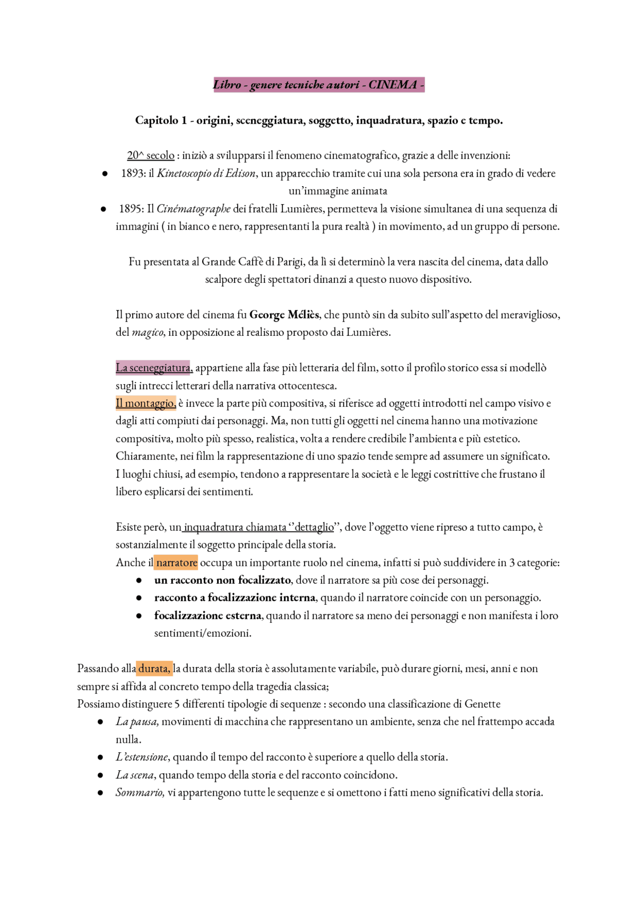 Riassunto del libro di cinema - generi tecniche e autori - Roberto Campari (anno 2002) - Docsity