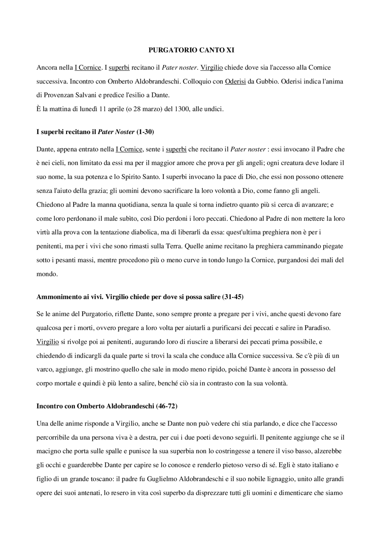 Divina Commedia Purgatorio Canto Xi Docsity