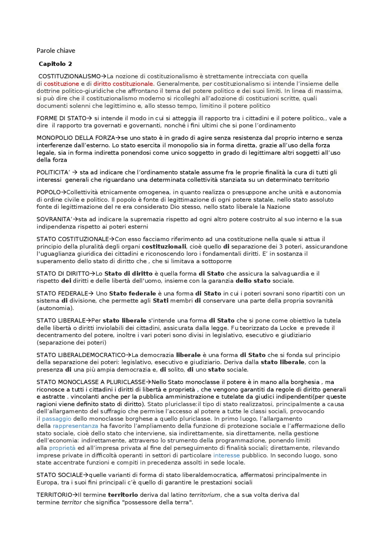 Parole Chiave Di Diritto Costituzionale Docsity