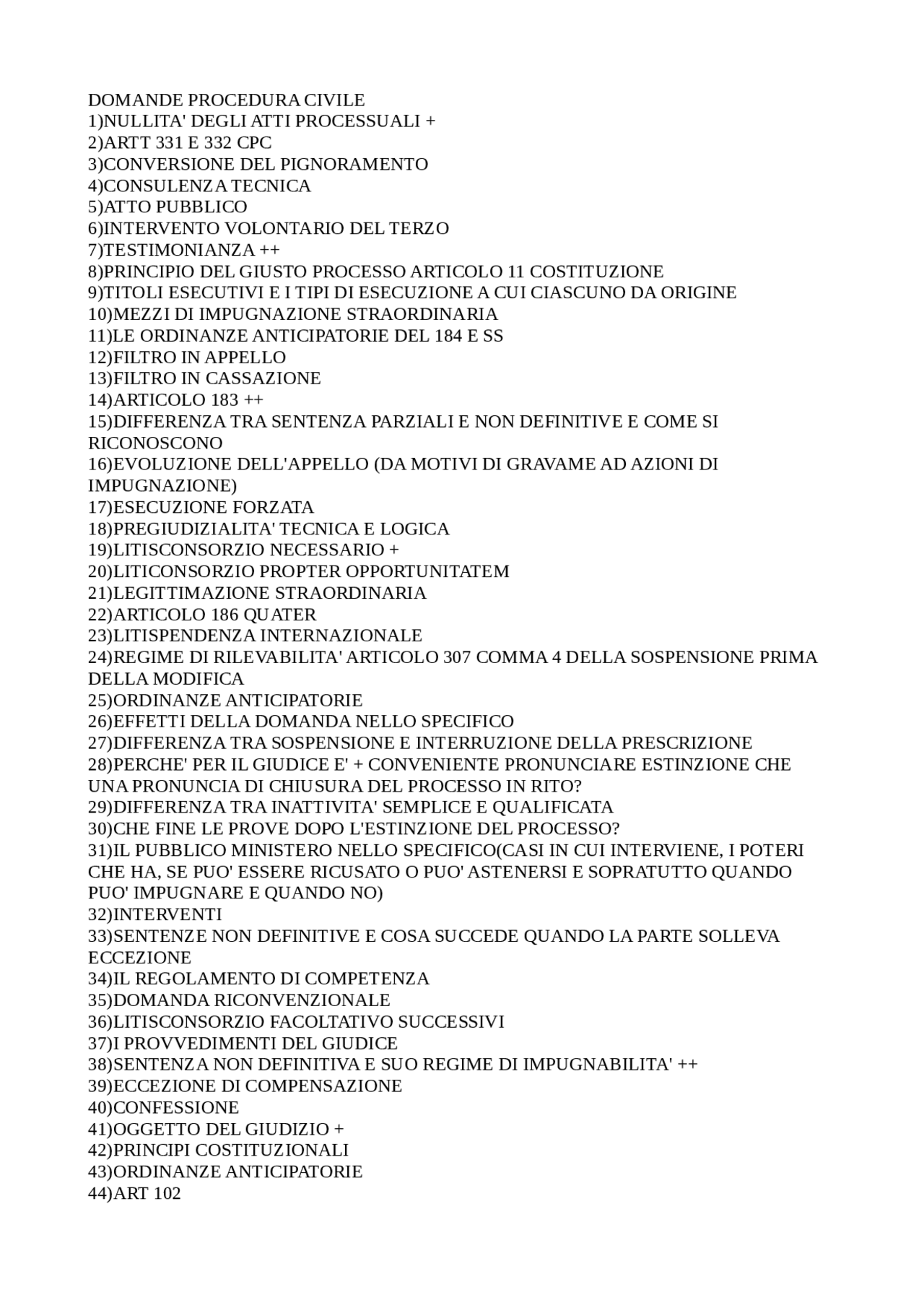 Domande Esame Procedura Civile 1 Unimc Docsity