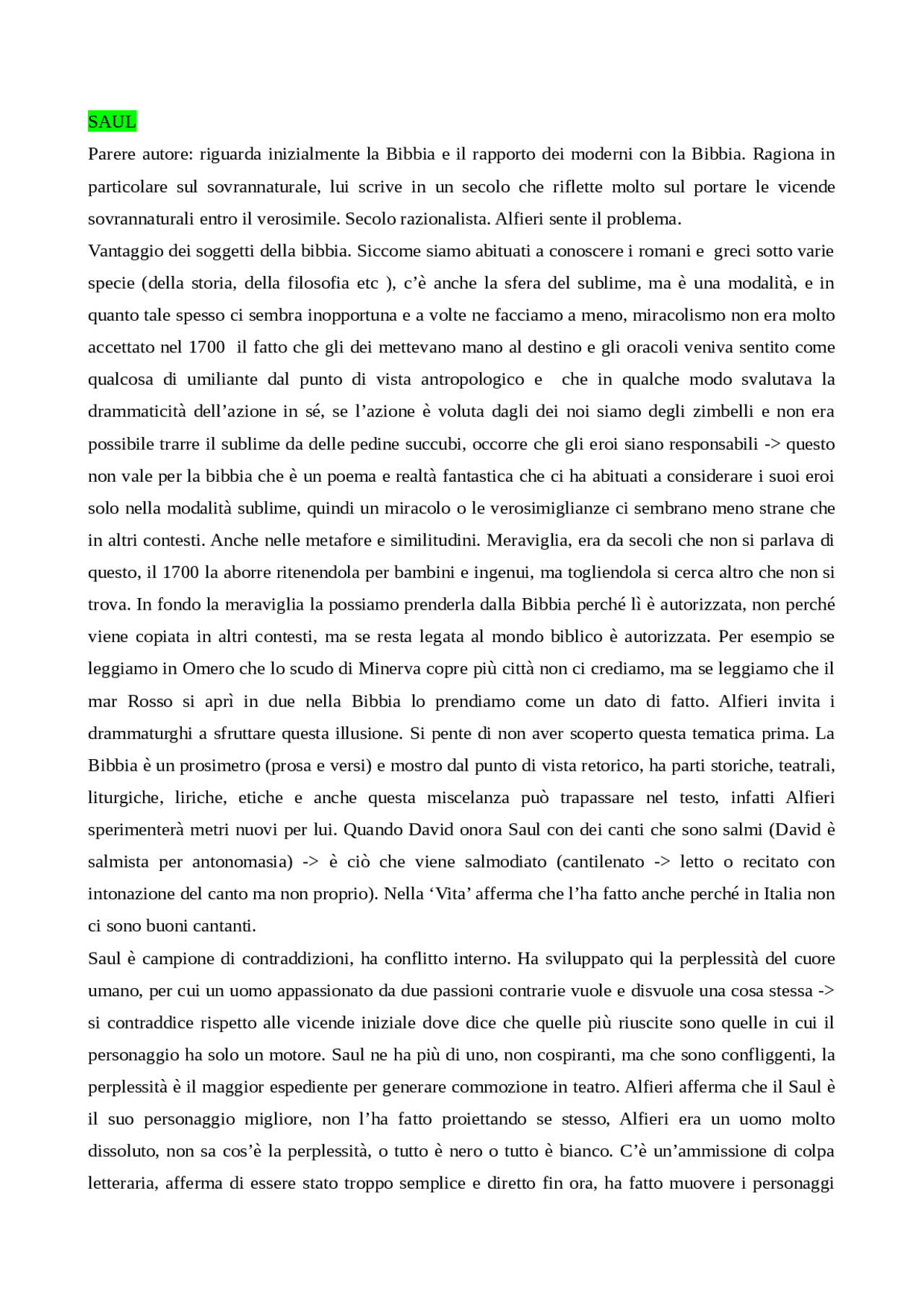 Saul Tragedia Alfieri Docsity