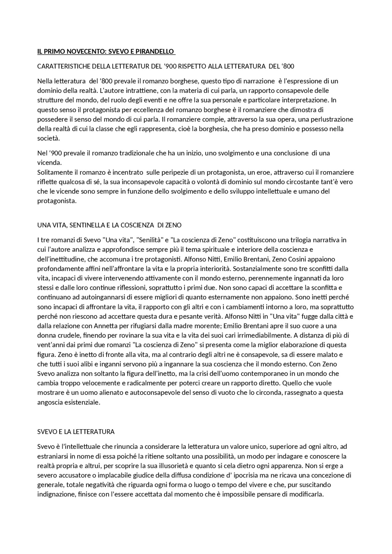 Novecento: Svevo e Pirandello - Docsity