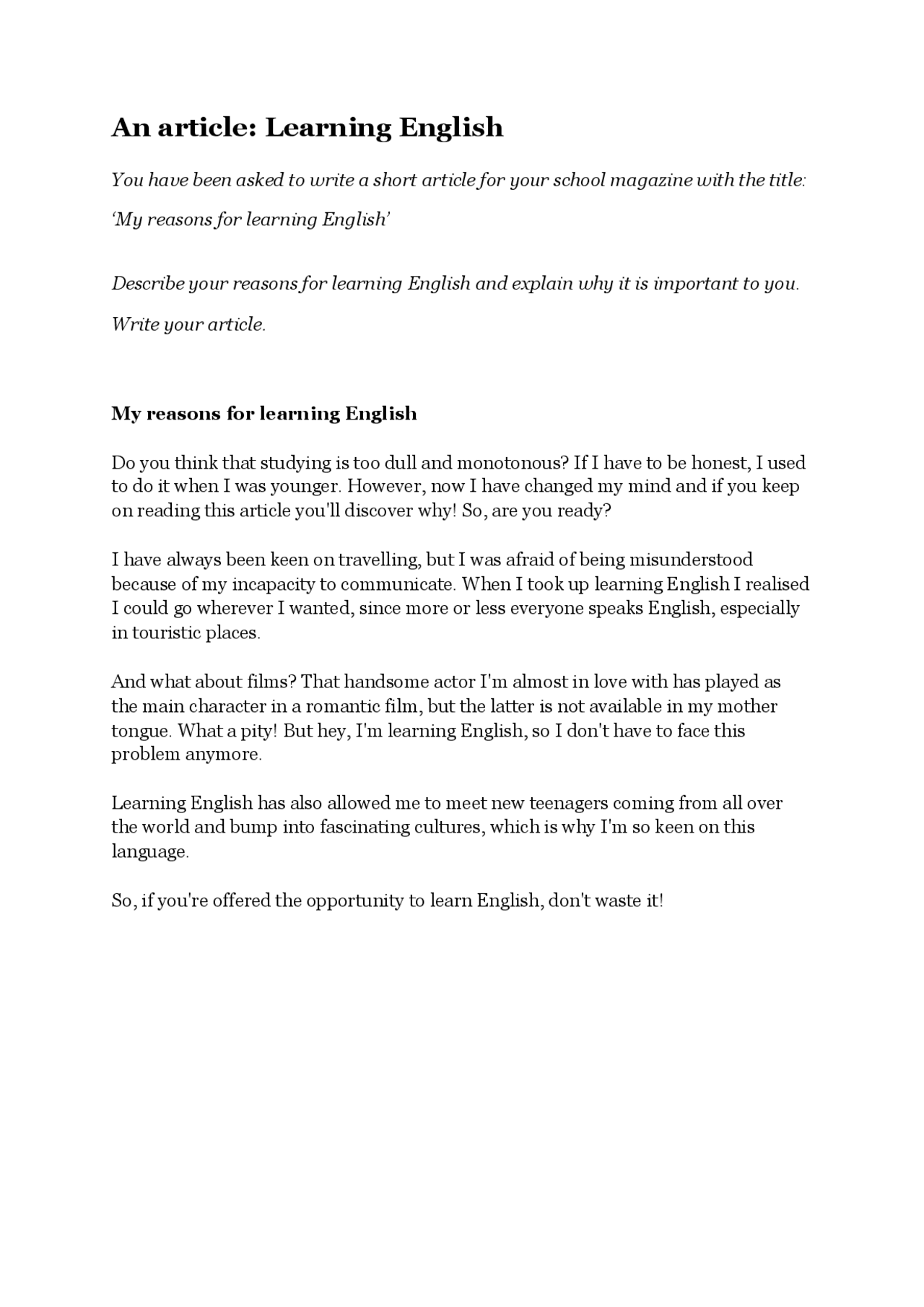 Article: Learning English - Docsity