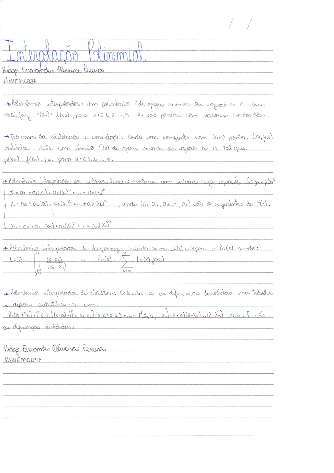 Resumo Interpolação Polinomial Cálculo Numérico Docsity