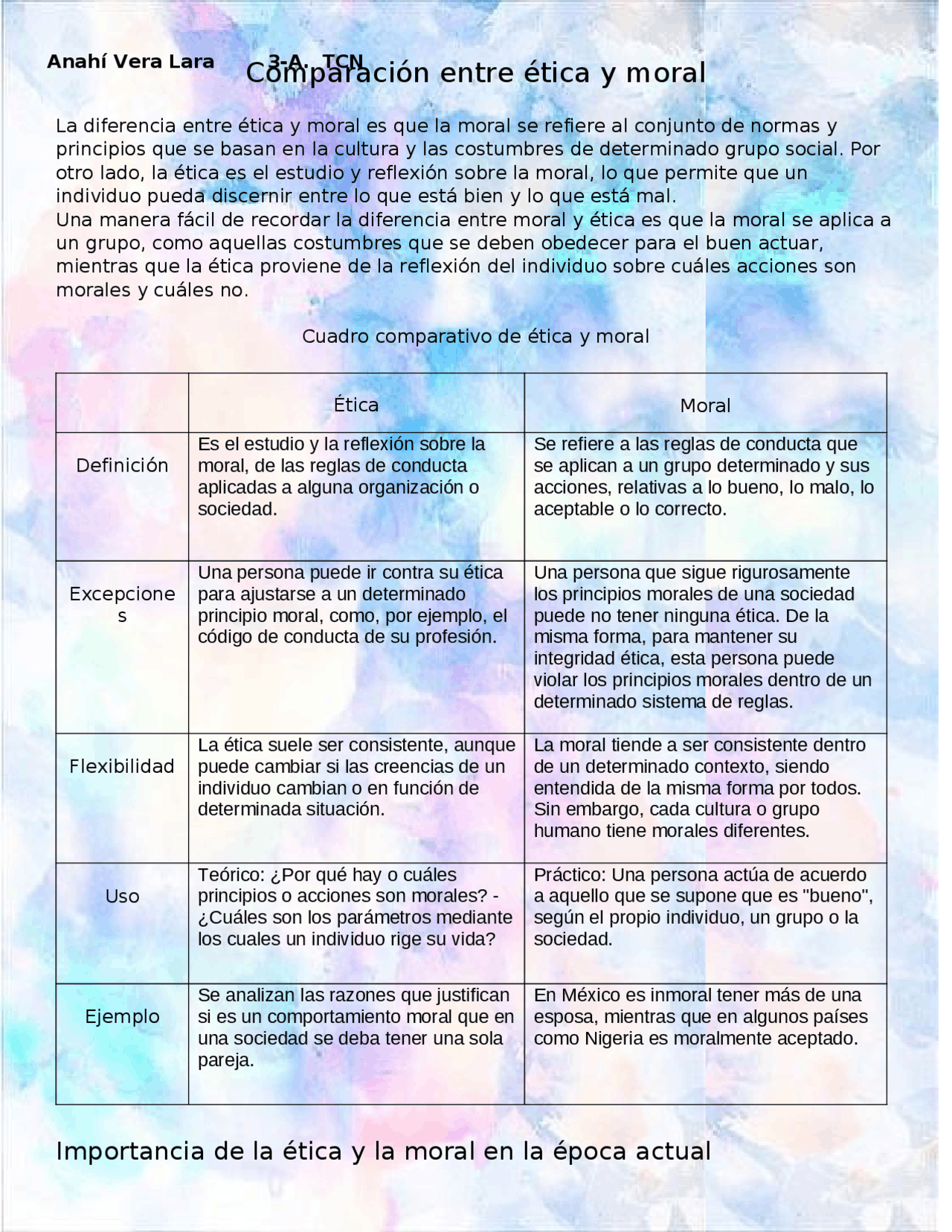 Cuadro Comparativo Entre Tica Y Moral Cuadro Comparativo Formación