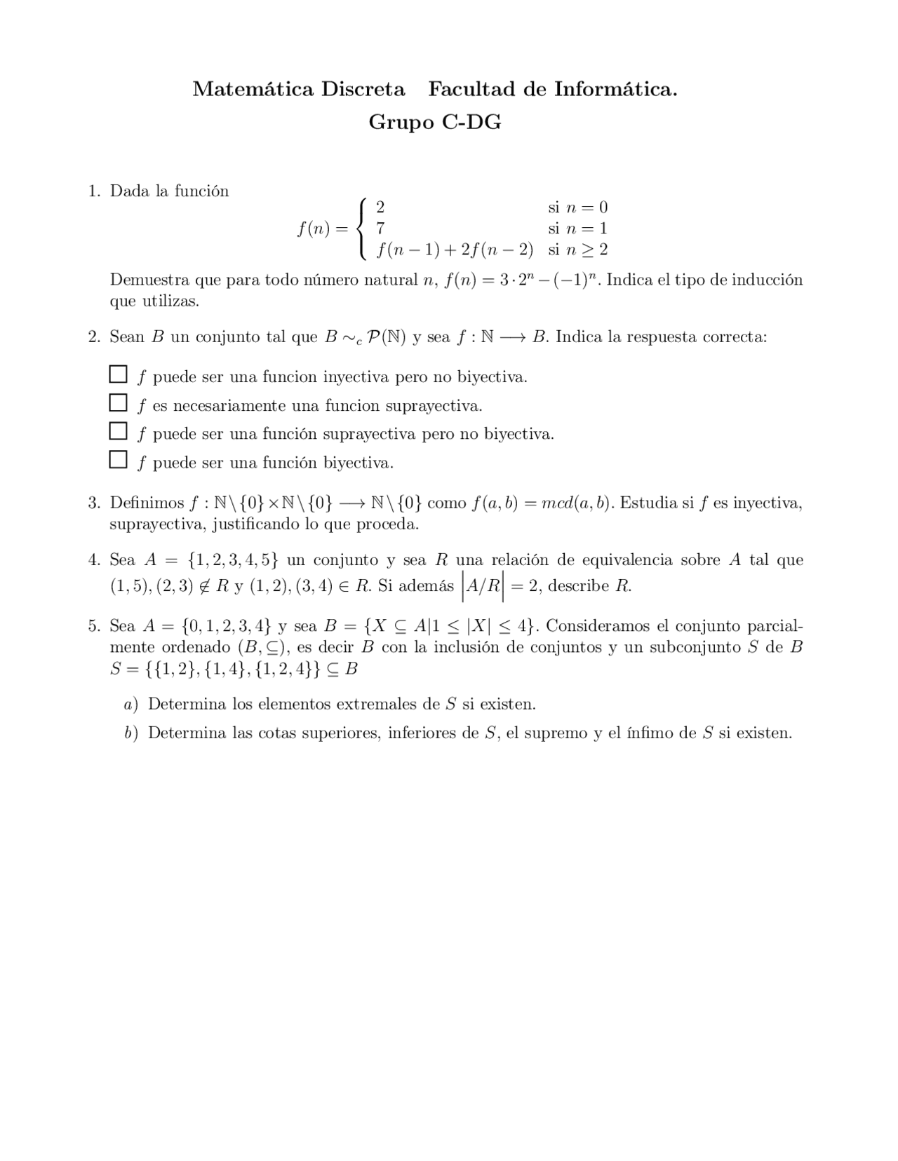 Examen De Matemática Discreta Apuntes De Matemática Discreta Docsity