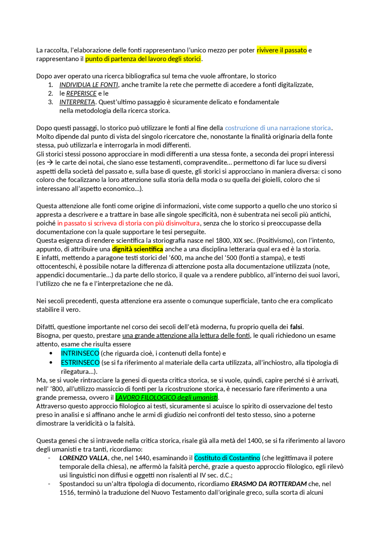 Le Fonti Storiche La Classificazione Docsity