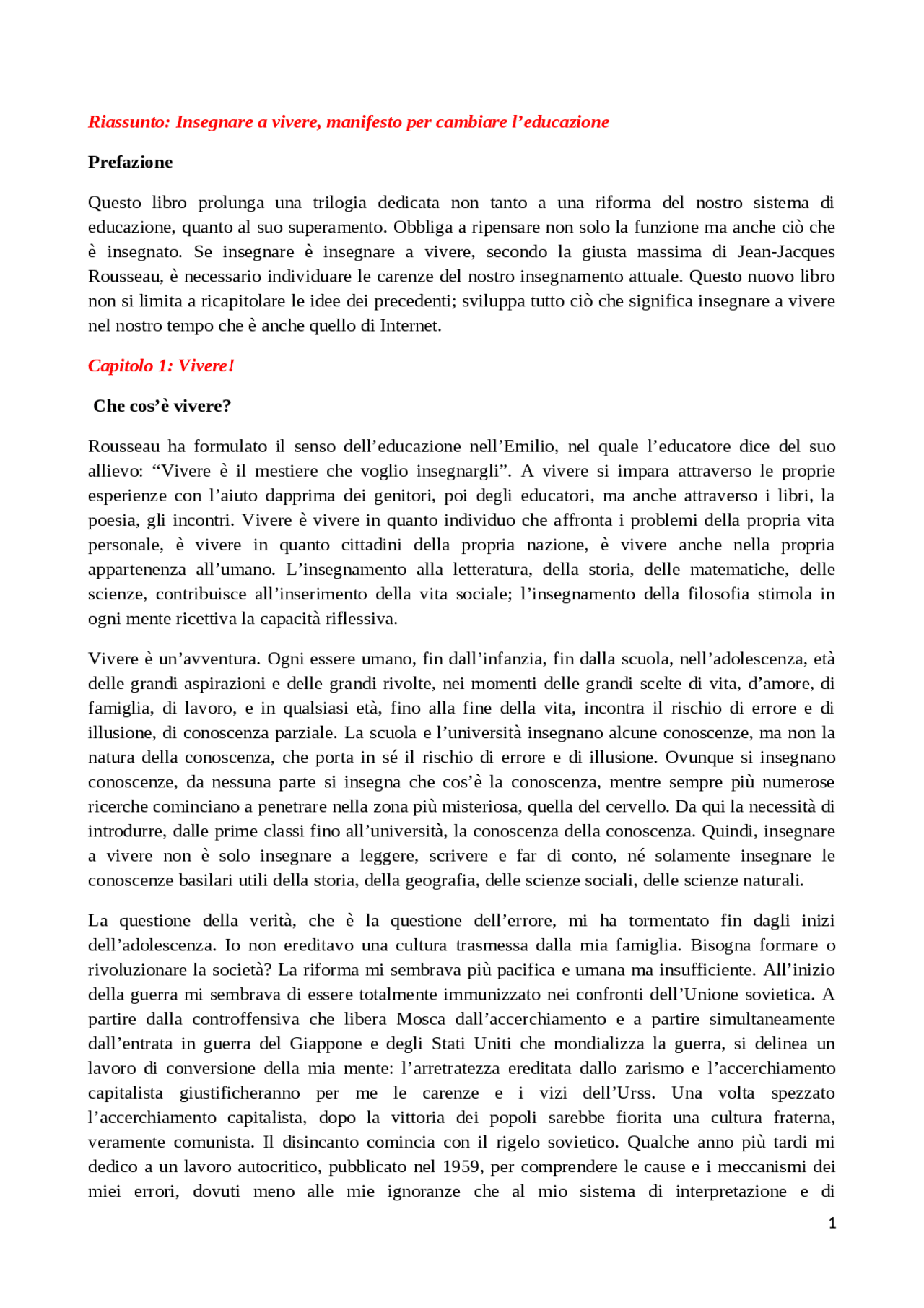 Insegnare A Vivere Manifesto Per Cambiare Leducazione Docsity
