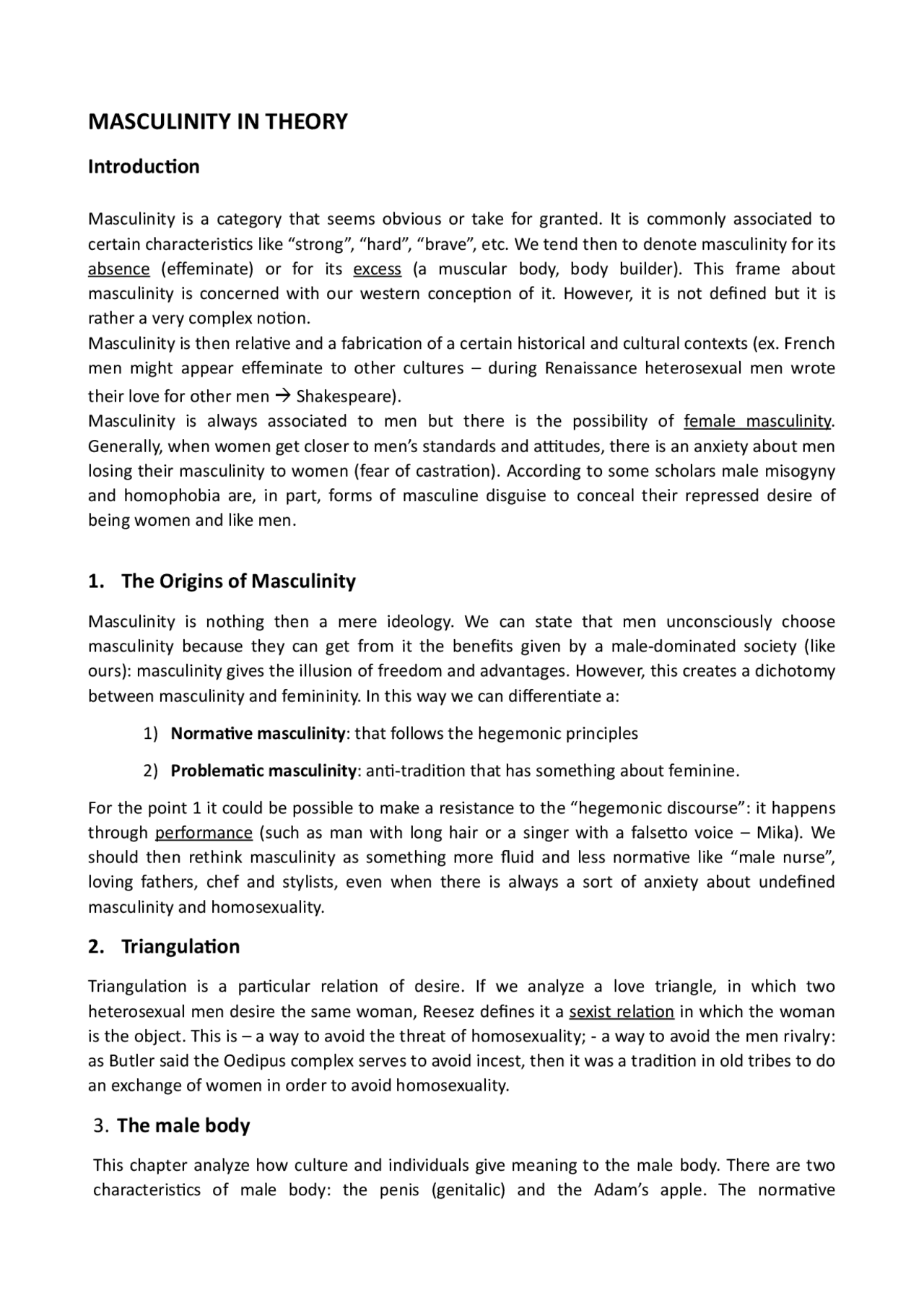 "Masculinities in Theory: An Introduction" - Resume - Docsity