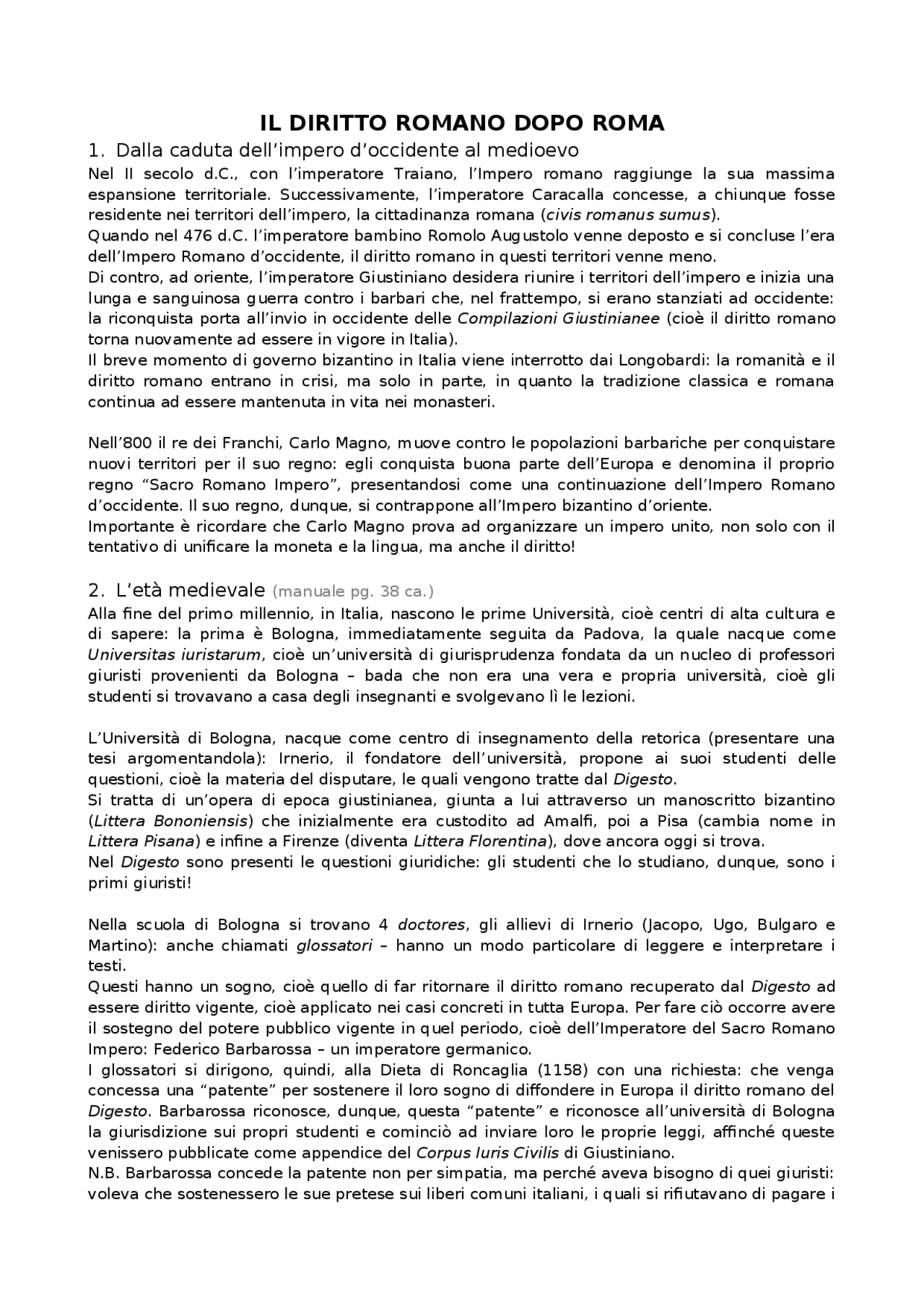Il diritto romano dopo Roma - Docsity