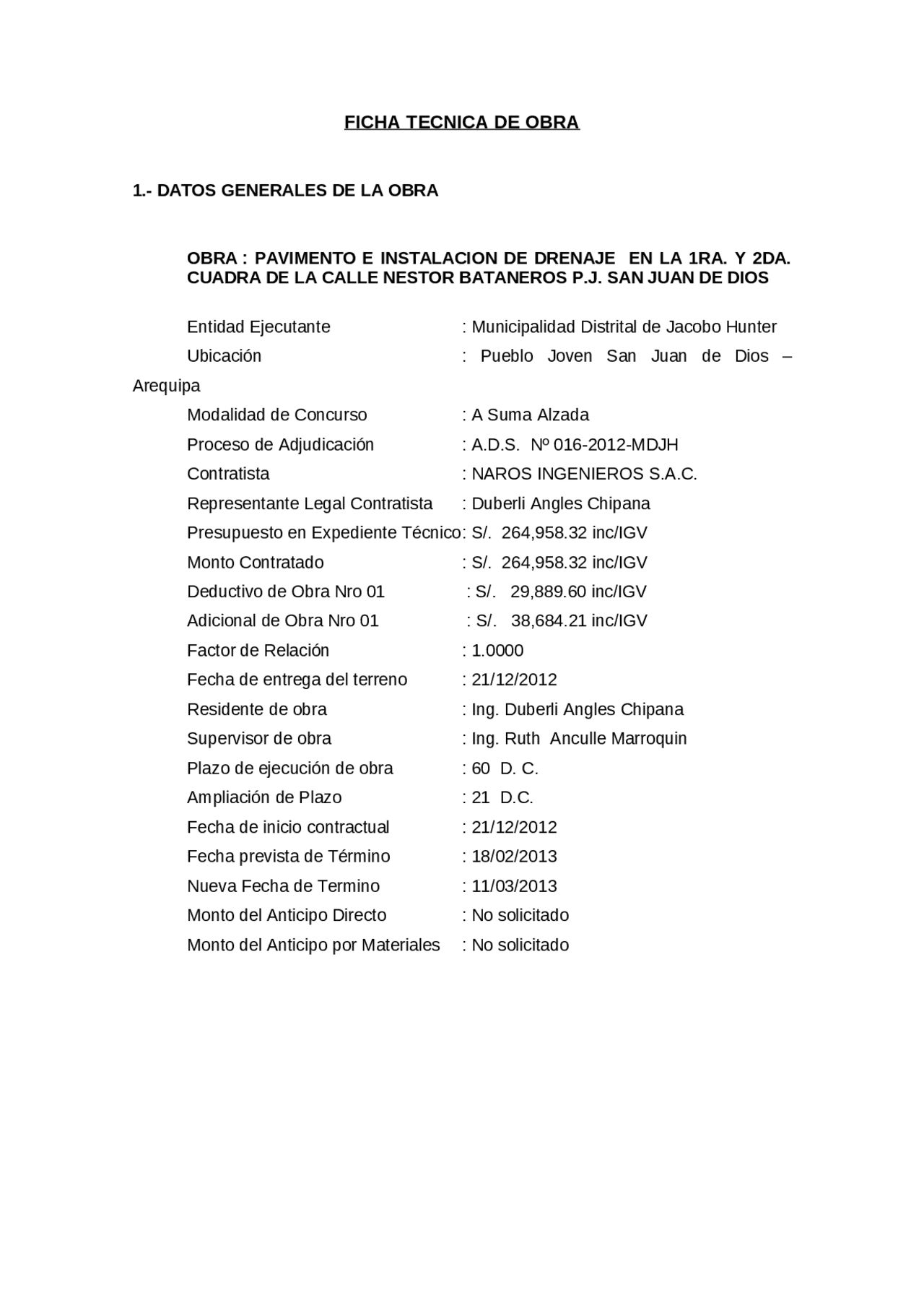 Ficha tecnica obra bataneros - Docsity