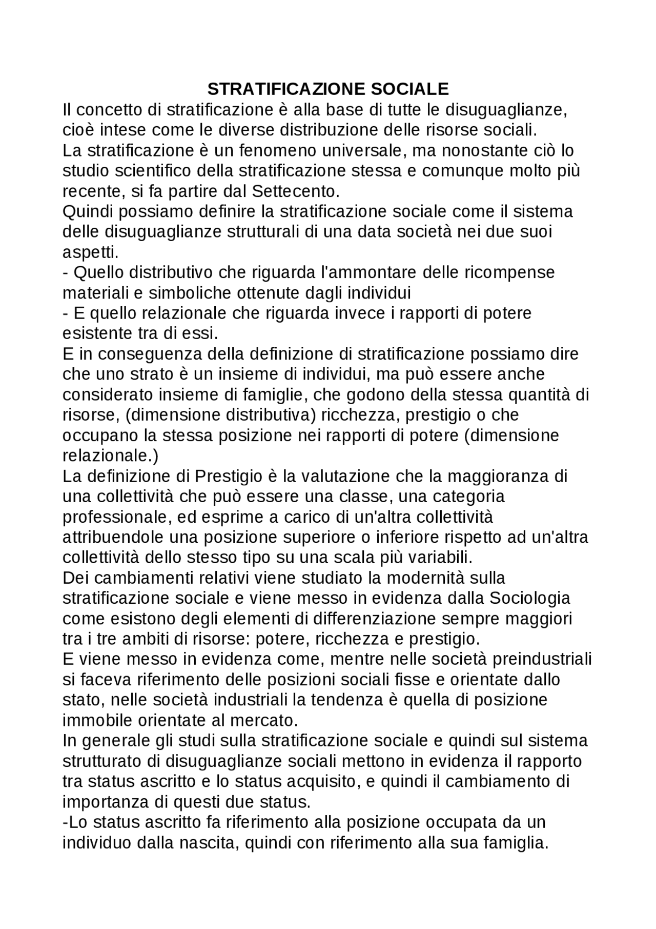 Stratificazione Sociale Docsity