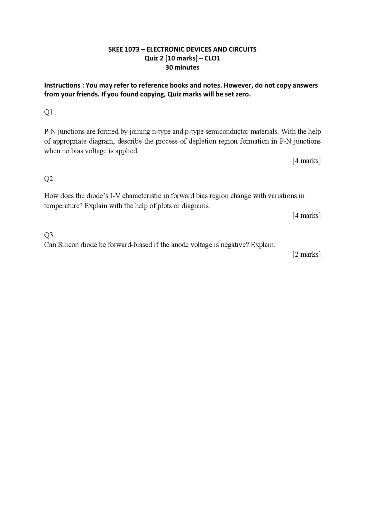 Quiz For First Chapter In Electronics Devices Docsity