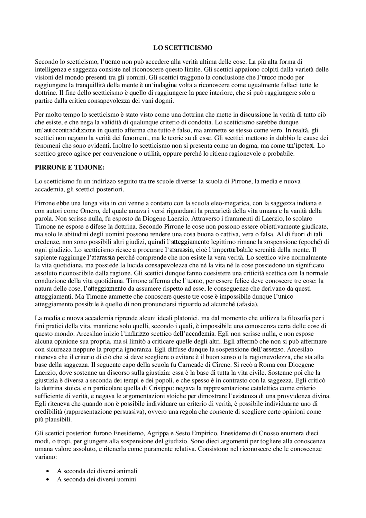 LA FILOSOFIA DELLA GRECIA ANTICA: LO SCETTICISMO - Docsity