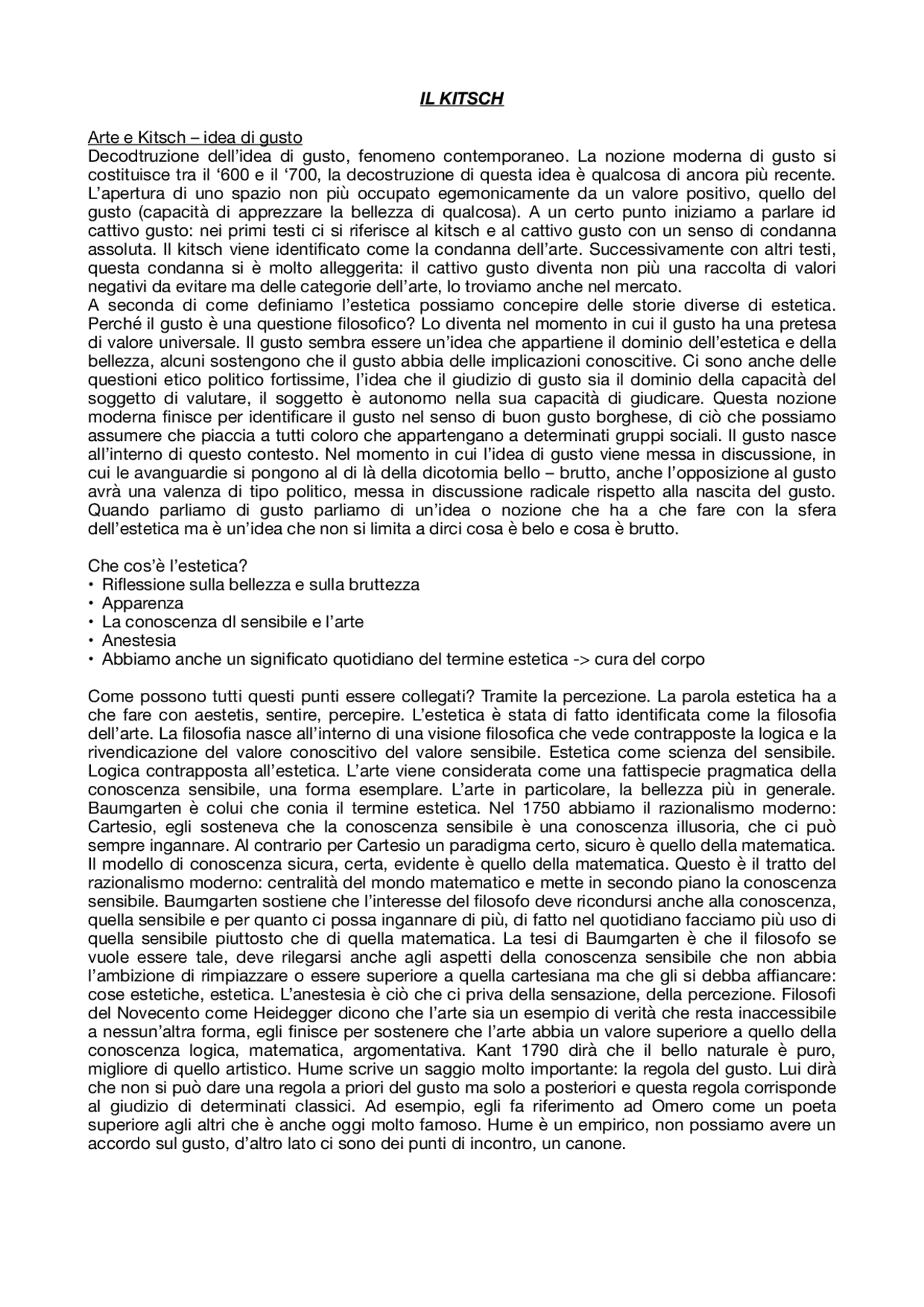 Il Kitsch Appunti Docsity