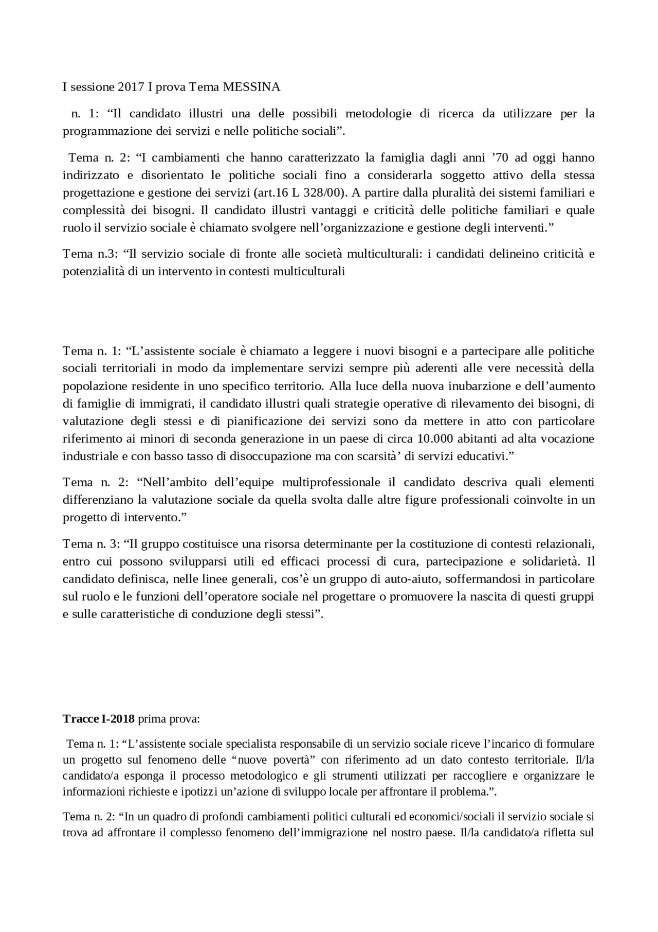 Traccia Di Esame Abilitazione Assistente Sociale Appunti Di Metodi E