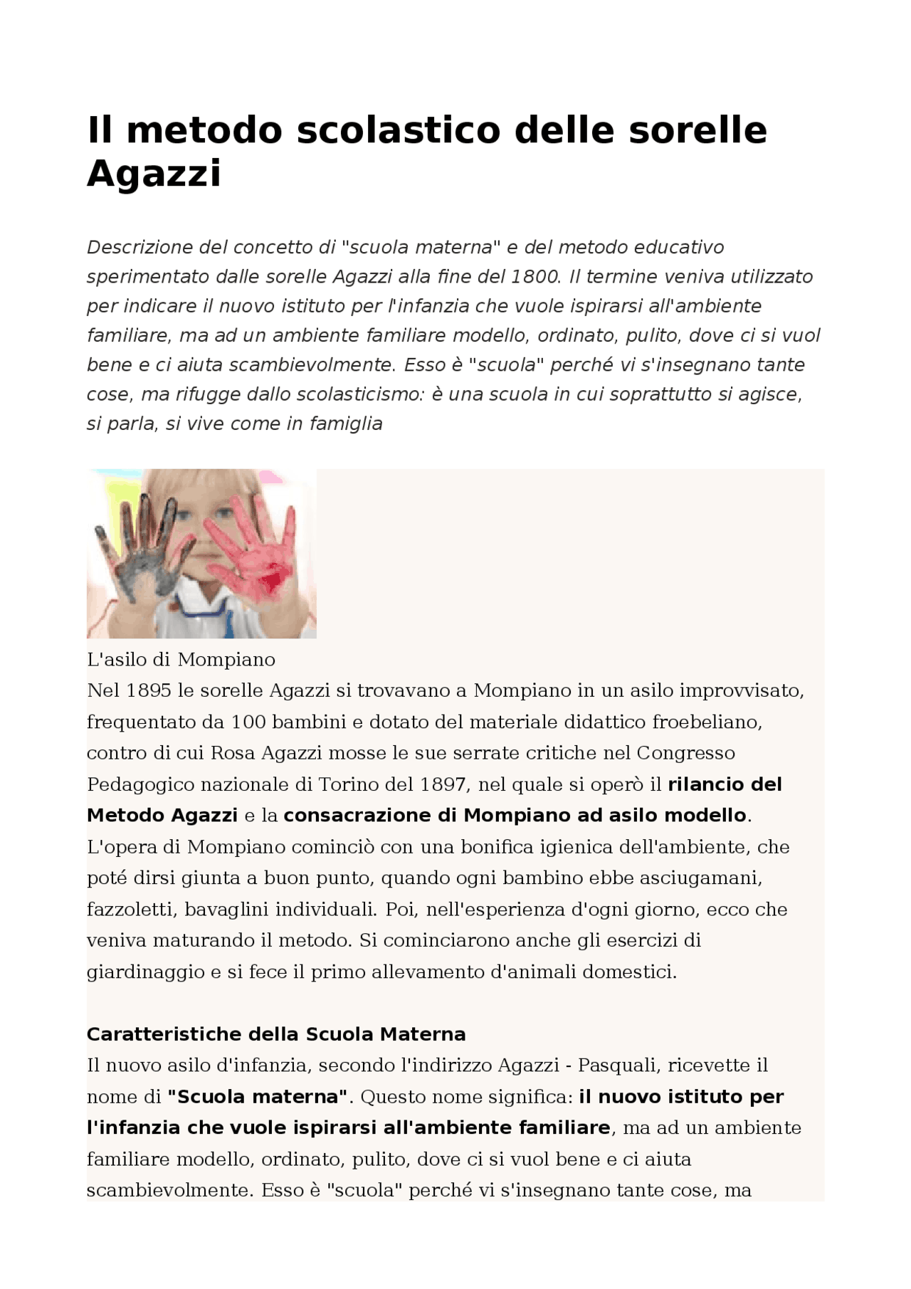 Metodo Sorelle Agazzi Docsity