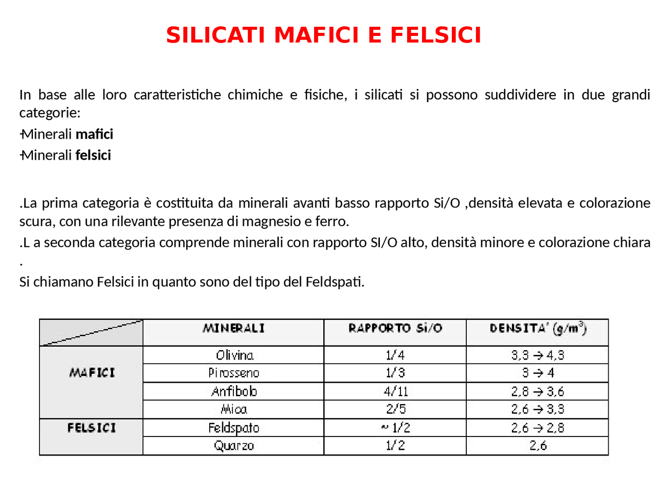 Silicati mafici e felsici - Docsity