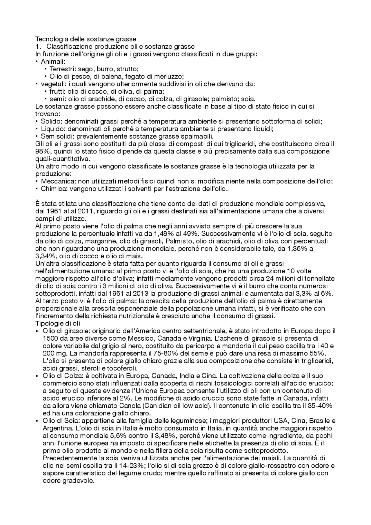 Sostanze grasse e olio d'oliva - Docsity
